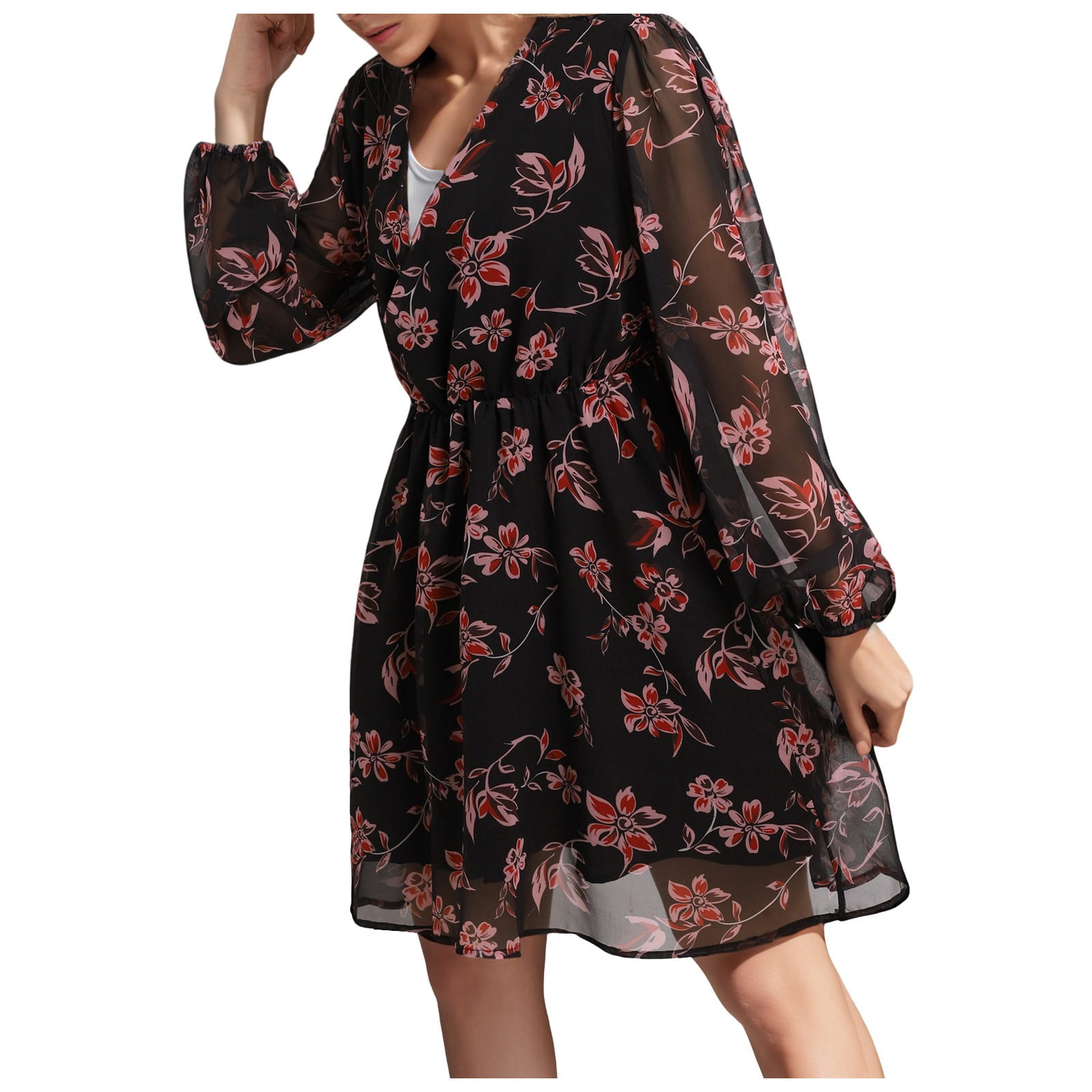 Zszcpp Sundresses For Women 2025 Chiffon Versatile A-Line Floral Print ...