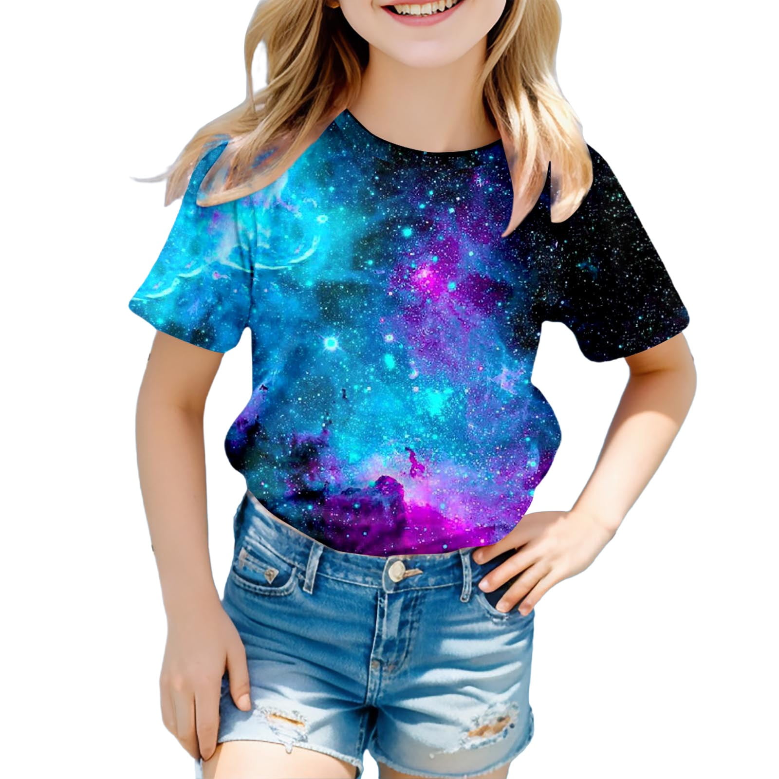 Zszcpp T Shirts Casual Top For Baby Girl Crew Neck Tees Active Starry Pattern Incredible Short ...