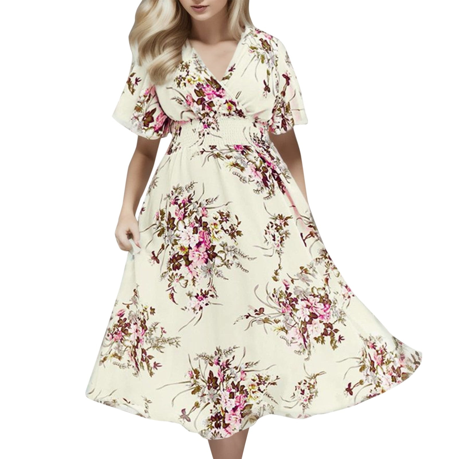 Zszcpp Vacation Dresses For Women 2025 Faddish V-Neck Relaxation Short ...