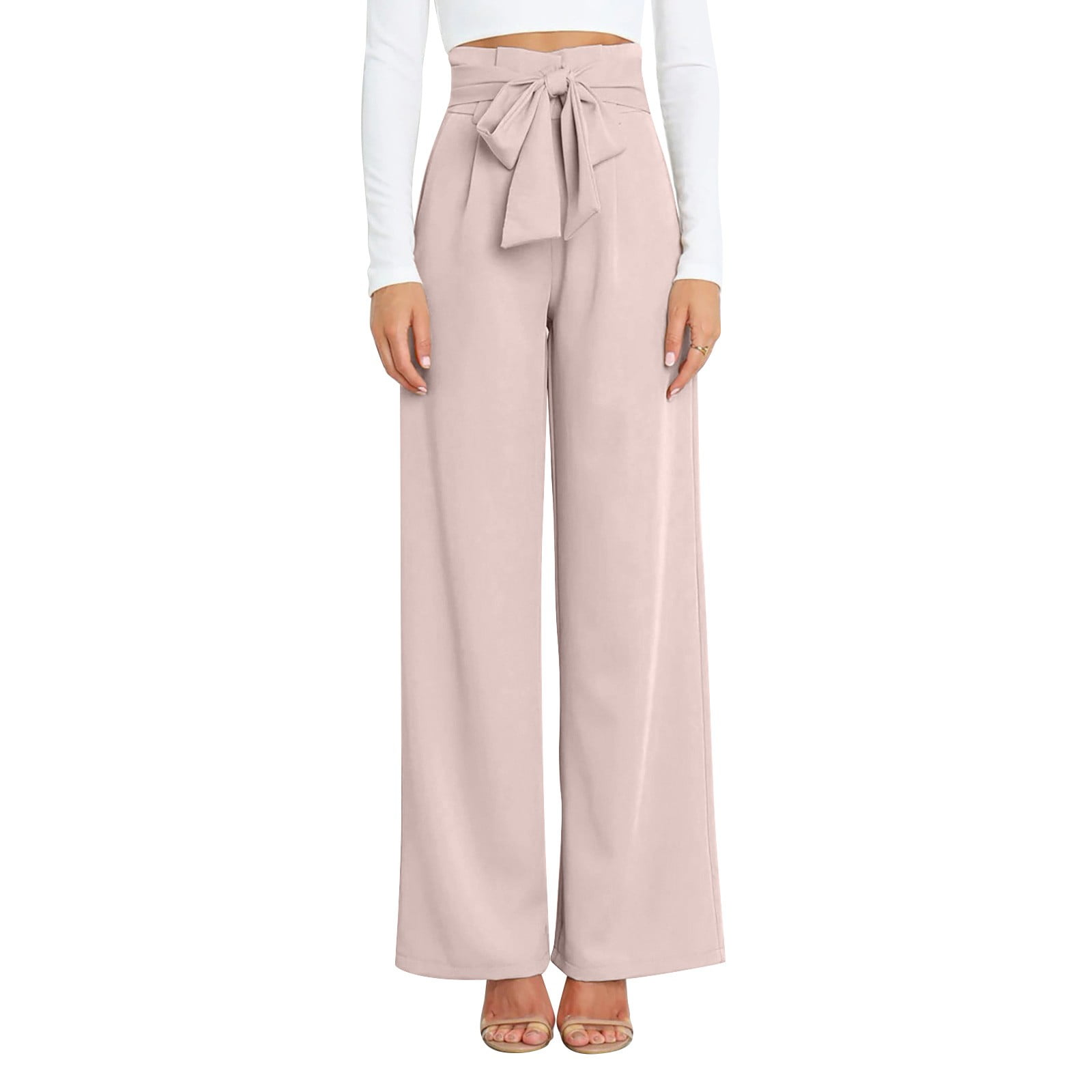 Zszcpp Women Athletic Pants Wide Leg Belt All Matching Long TemperaWomen t Solid Basic Commuting ...