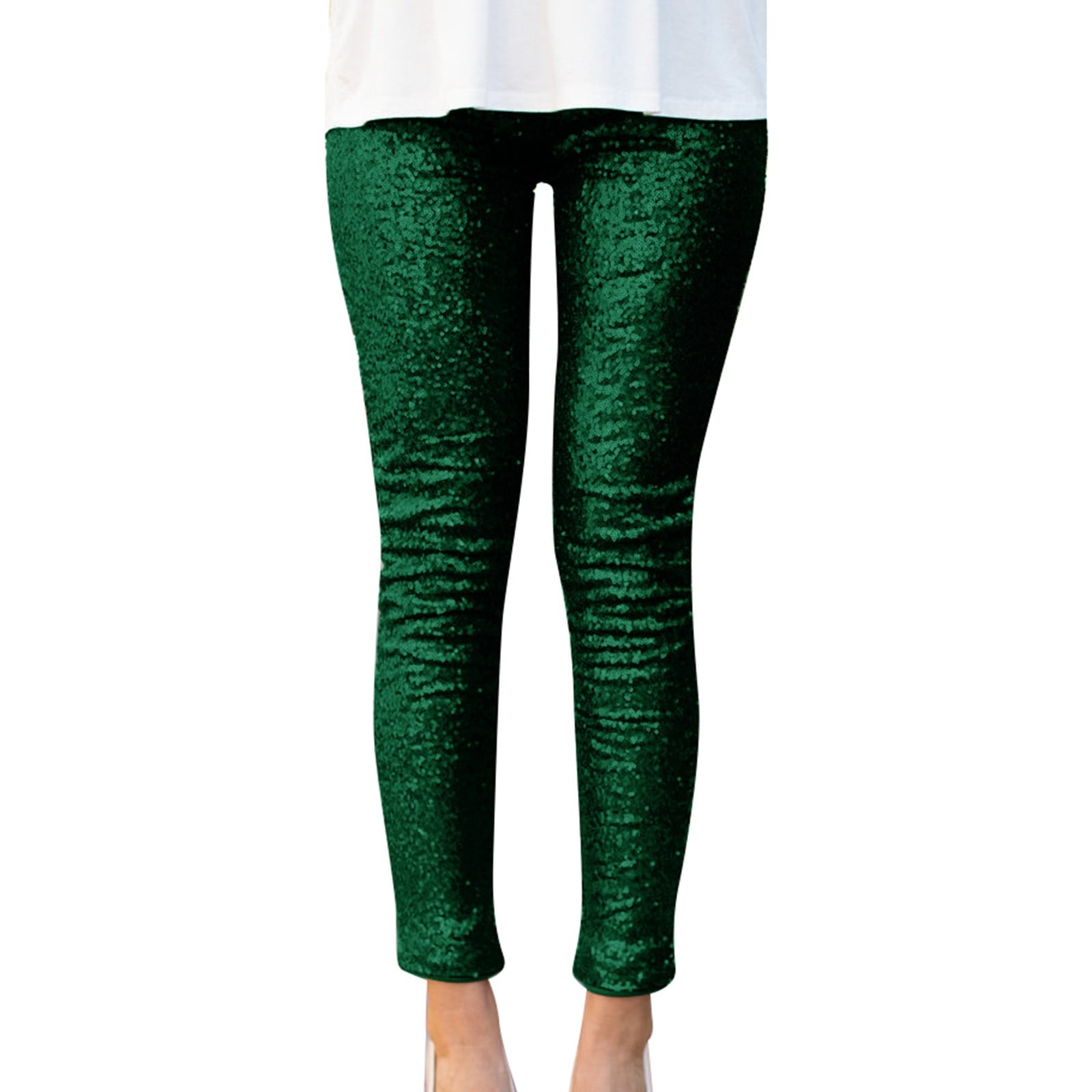 Zszcpp Women'S Leggings Simple Style Vogue Solid Sequin Shiny Slim Fit ...