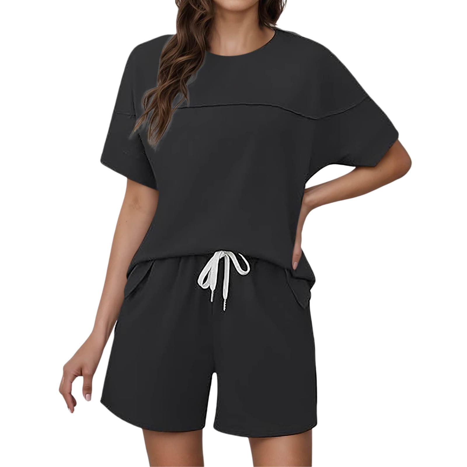 Zszcpp Women Shorts Sets Outfits Daily Wear Short Sleeve Versatile ...