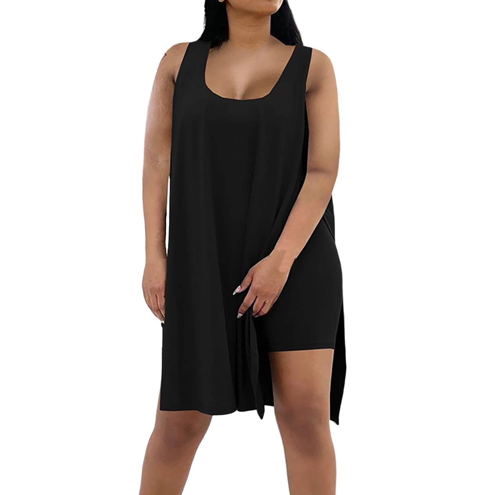 Zszcpp Women Shorts Sets Outfits Solid Leisure Softable U Neck Long ...