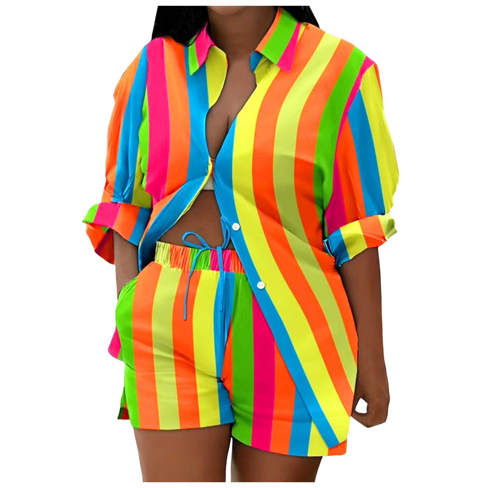 Zszcpp Young Adult Outfits Sets Women Shorts Set Lapel Comfortable ...