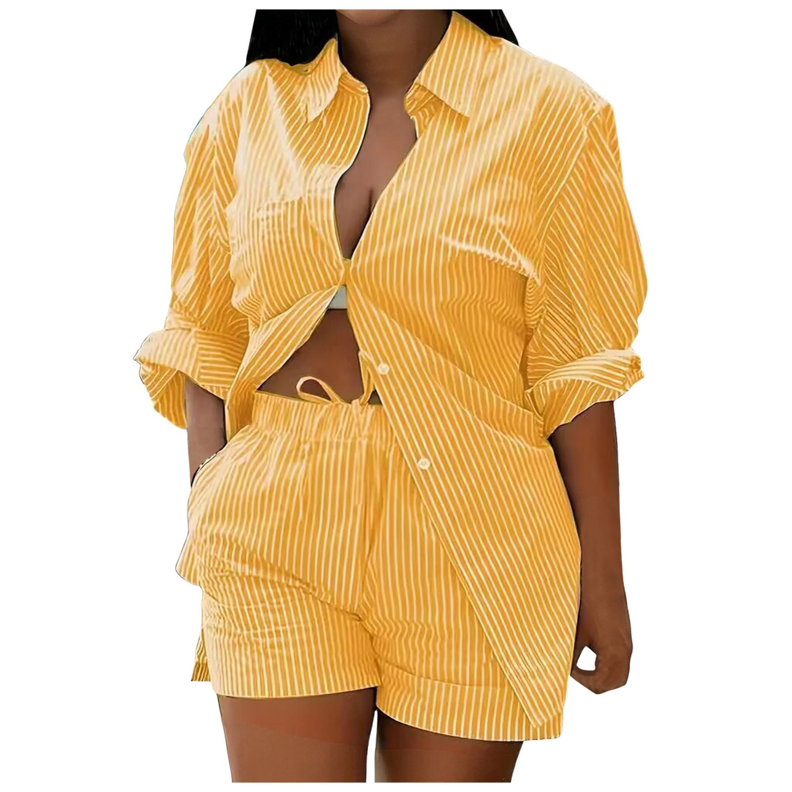 Zszcpp Young Adult Outfits Sets Women Shorts Set Lapel Comfortable ...