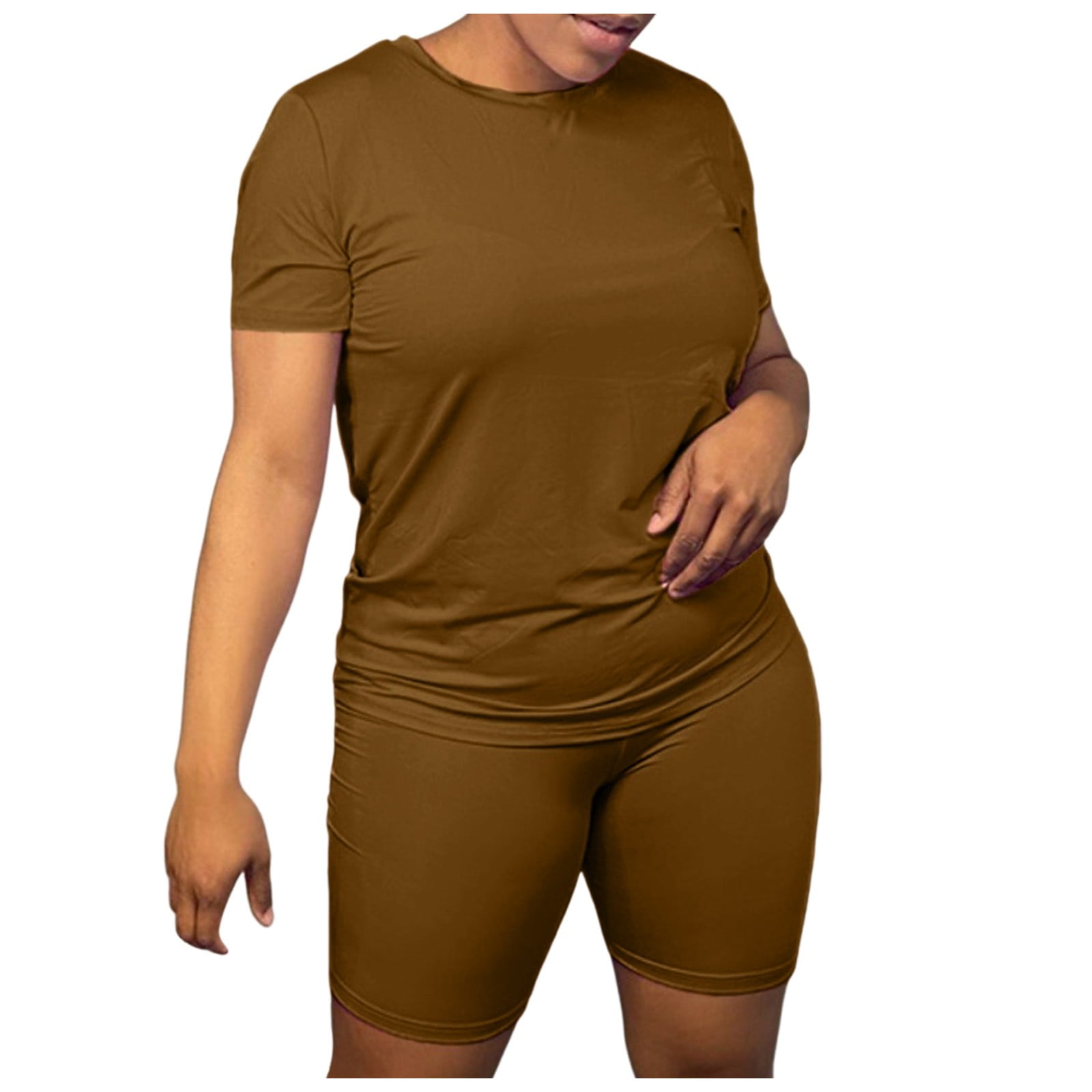 Zszcpp Young Adult Outfits Sets Women Shorts Set Large Size Round Neck ...