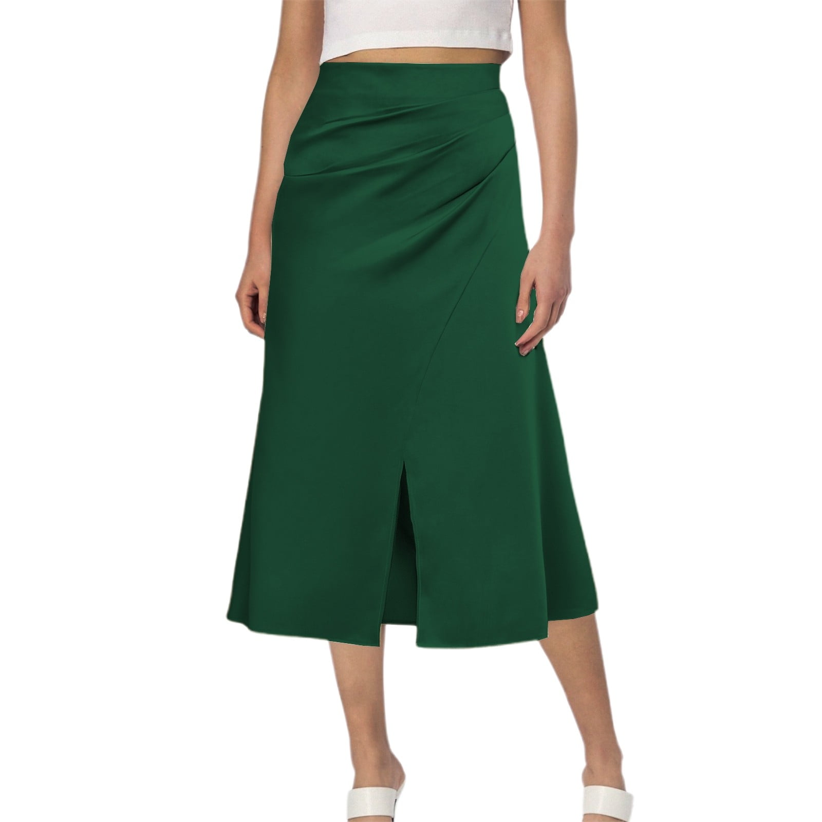 Zszcpp Young Adult Skirts Women Pleated Side Slit Satin Zipper Solid ...