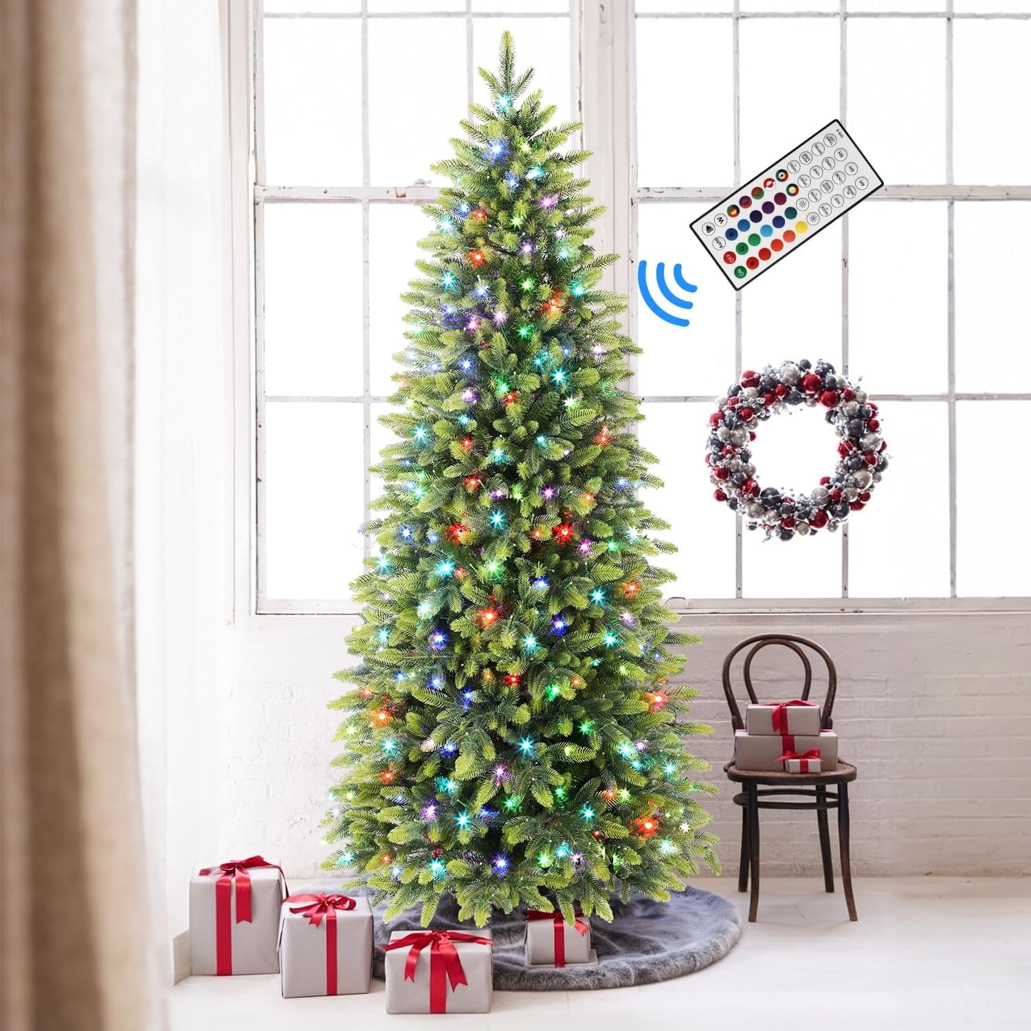 Alupssuc 9 ft Artificial Hinged Christmas Tree, 490 Multi-Color LED ...