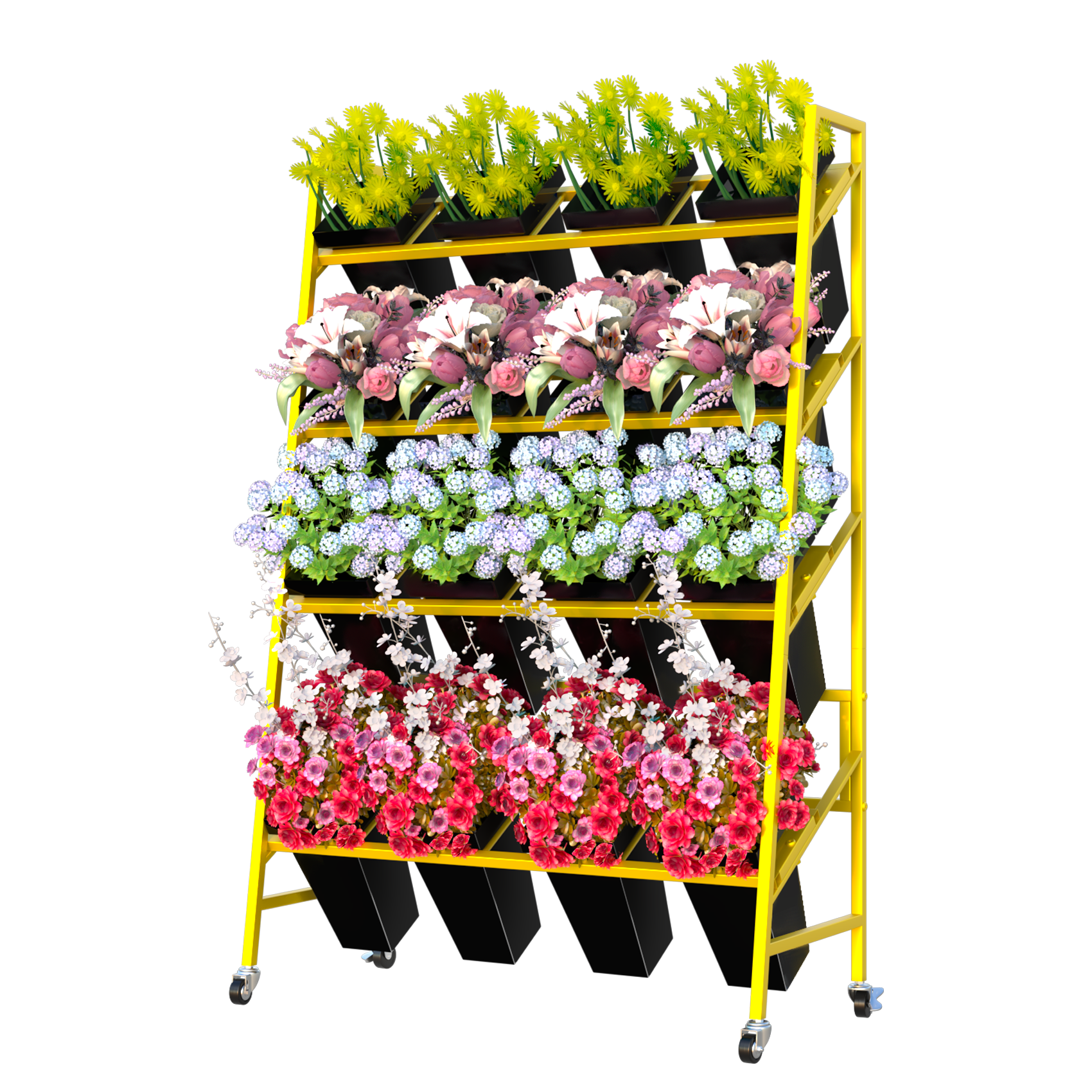 Ztysn Flower Display Stand 4 Tier Gold Stand with 16 Plastic Buckets ...