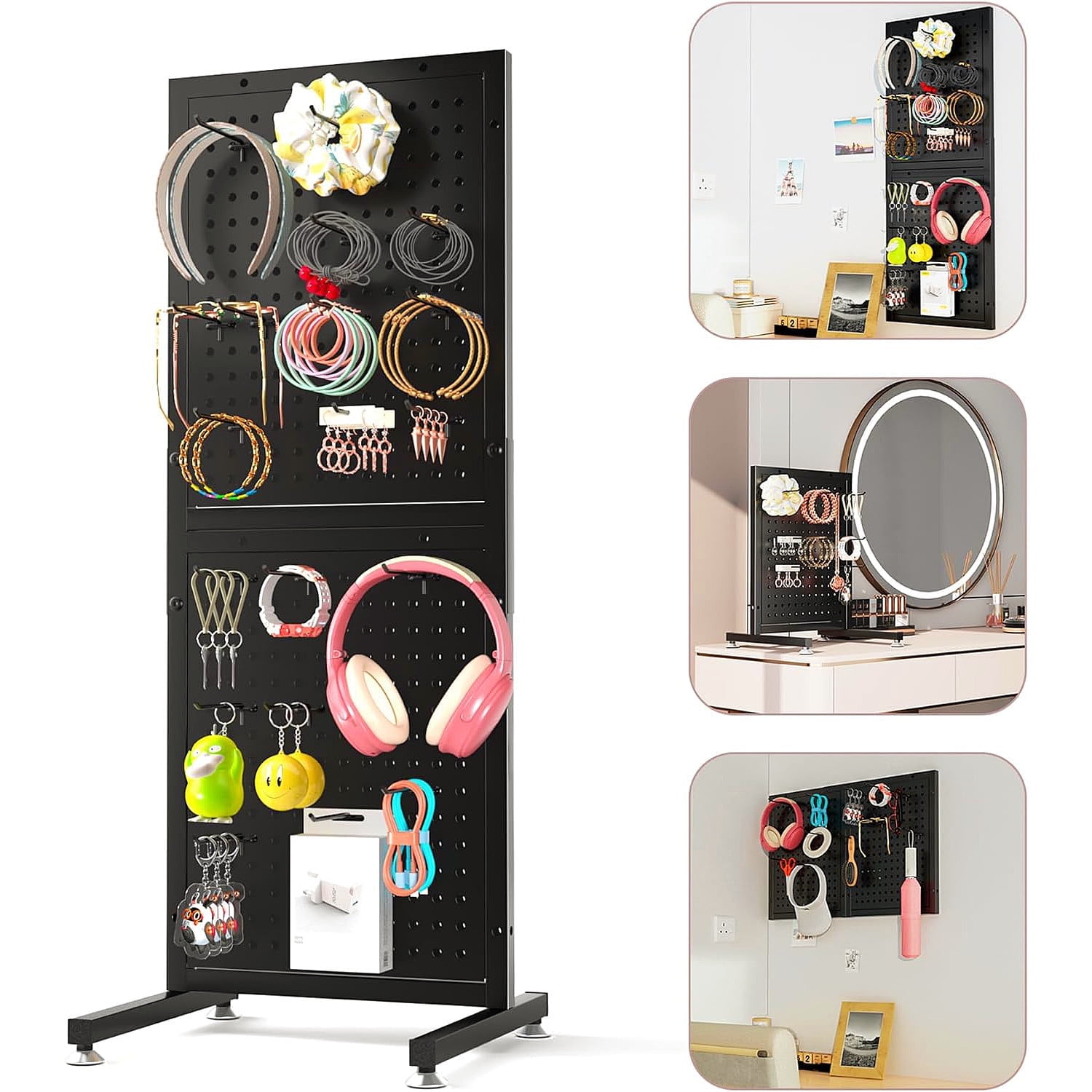 Ztysn Metal Pegboard Shelf,Peg Board Display Wall Mount with 24 Hooks ...