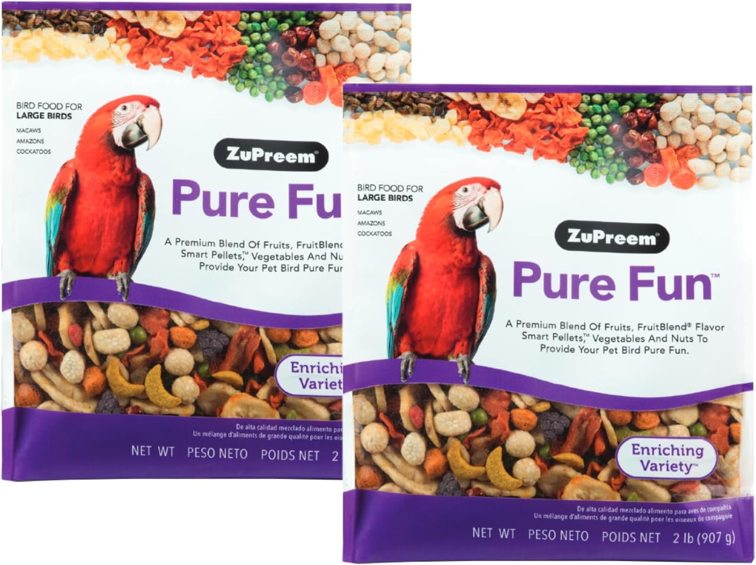 ZuPreem Pure Fun Bird Food for Large Birds, 2 lb (Pack of 2) - Variety ...