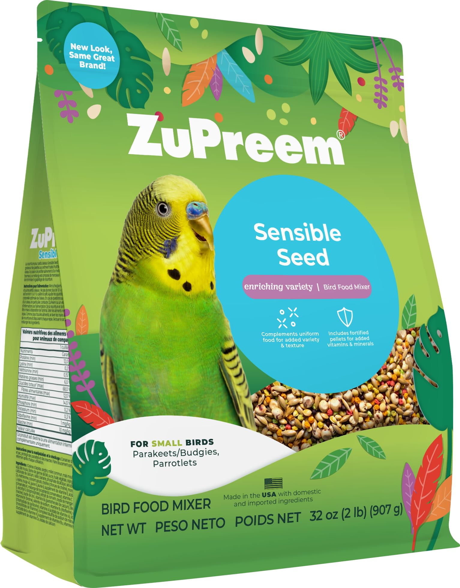 ZuPreem Sensible Seed Bird Food, Parakeet, Budgie, Parrotlet, Dove ...