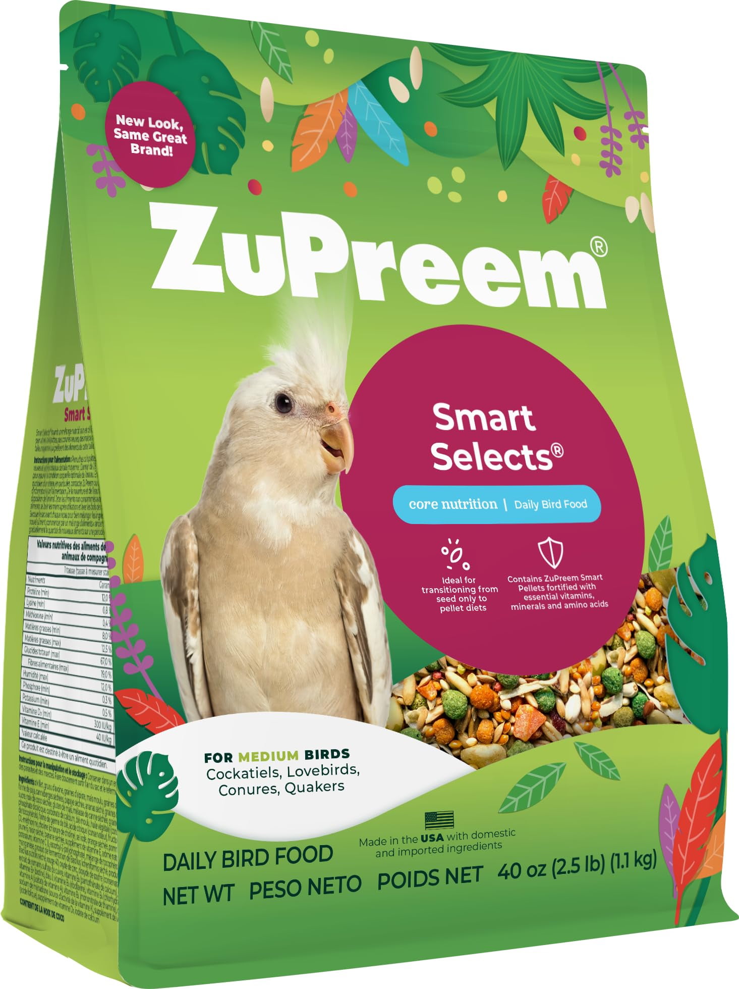 ZuPreem Smart Selects Pellets & Seed Blend, Daily Food for Cockatiel ...