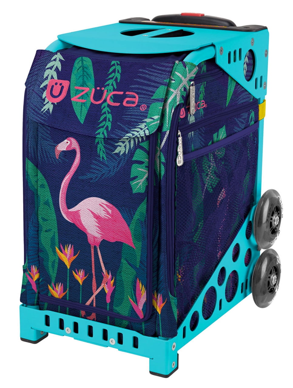 Zuca 18" Sport Bag - Flamingo with Flashing Wheels (Turquoise Frame ...