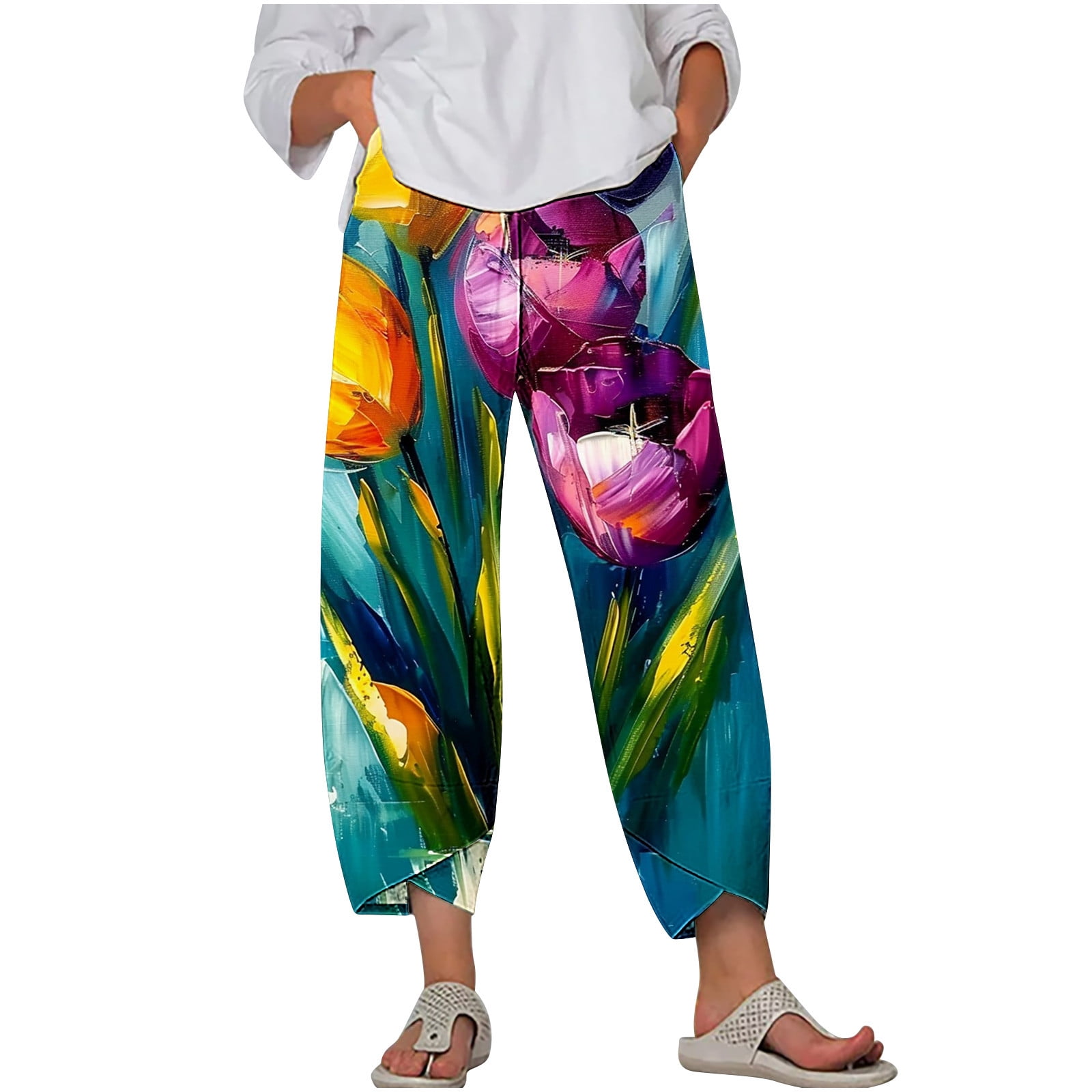 Zuesphe Oversize Pants Women Plus Size Women Capri Pants for Summer ...