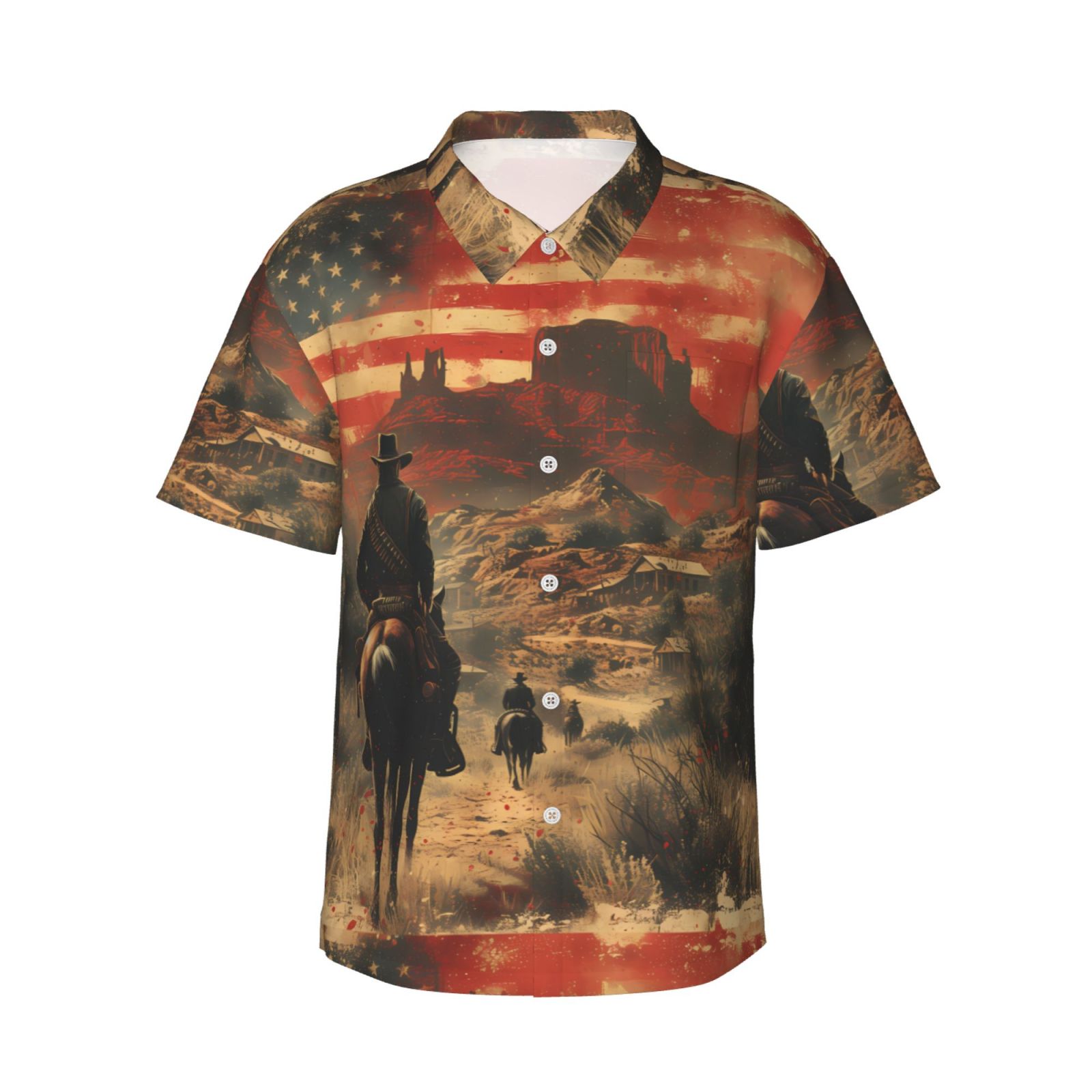 Zufioo 1860s Style American Cowboy Hawaiian Shirt for Men,Beach Shirts ...