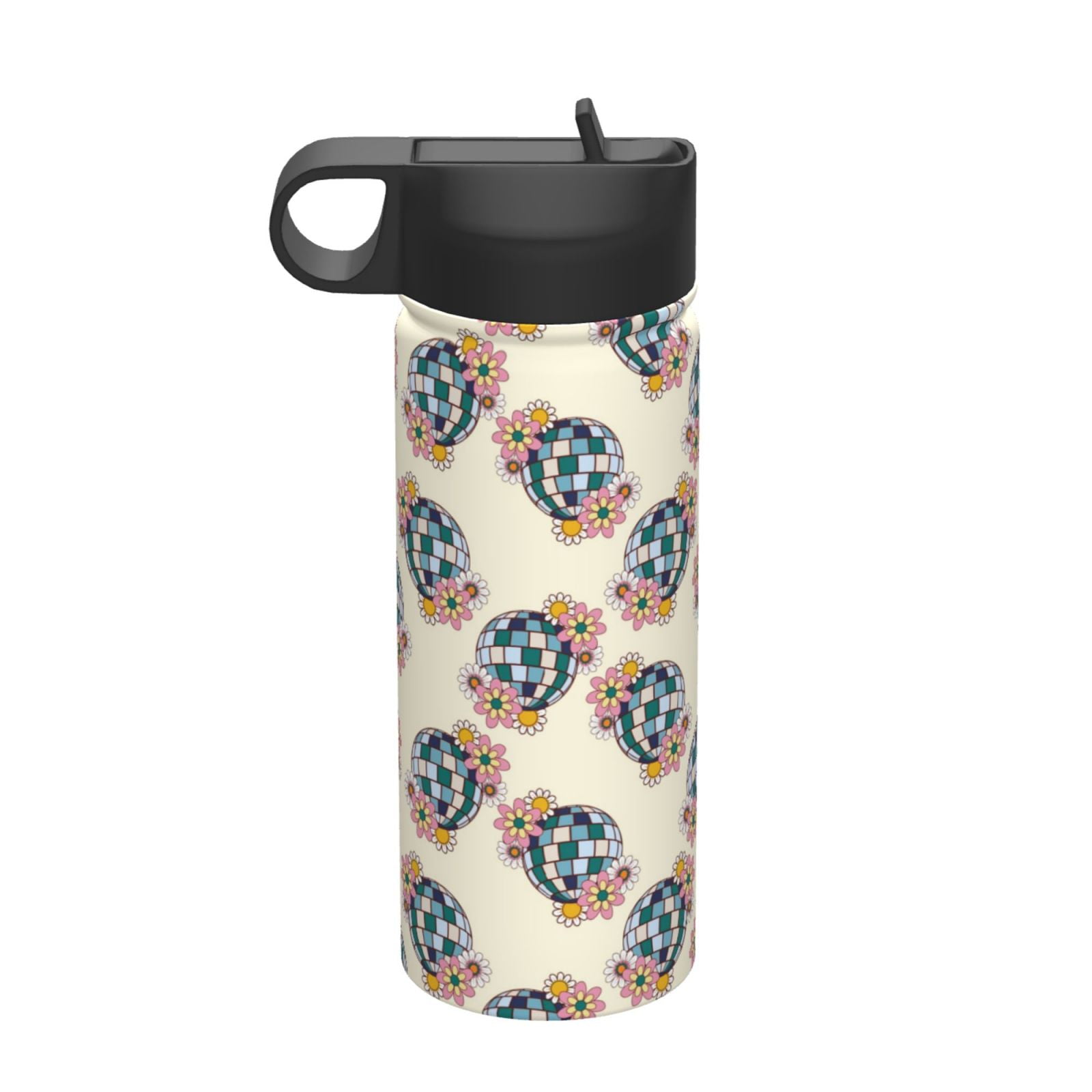 Zufioo 70s Disco Ball Print 18OZ Insulated Space Bottle with Straw ...