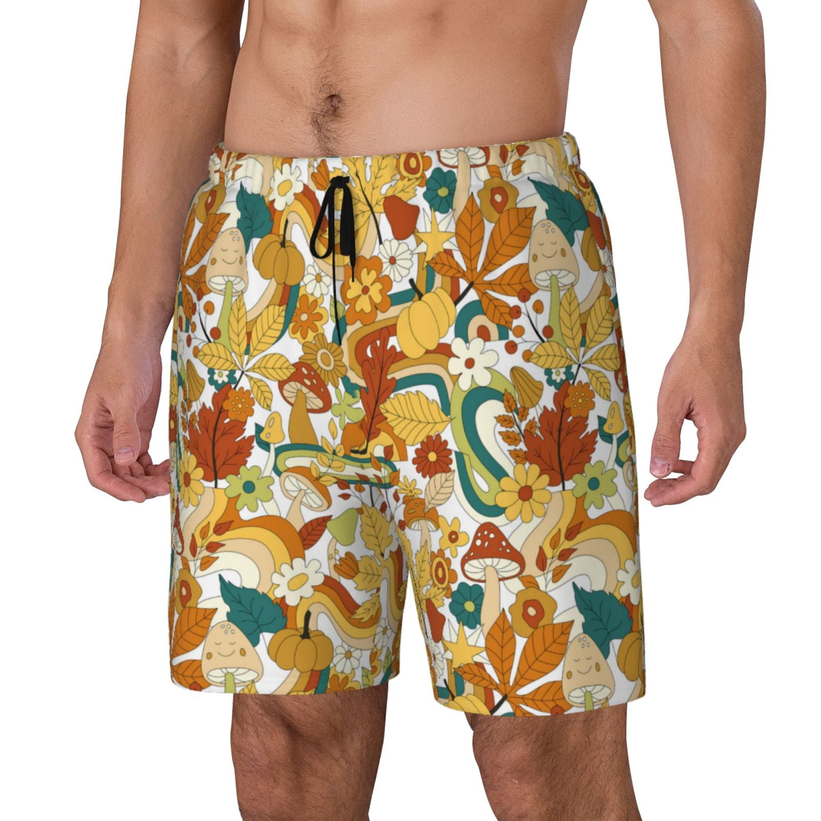 Zufioo 70s Groovy Hippie Mens Swimsuit Trunks with Compression Liner ...