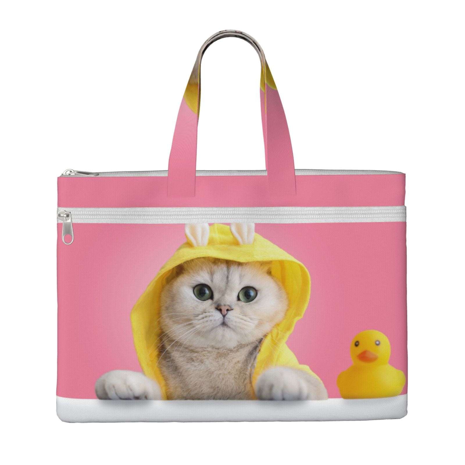 Zufioo A Funny Cat Print Canvas Hand-Held Document Bag, Zippered ...