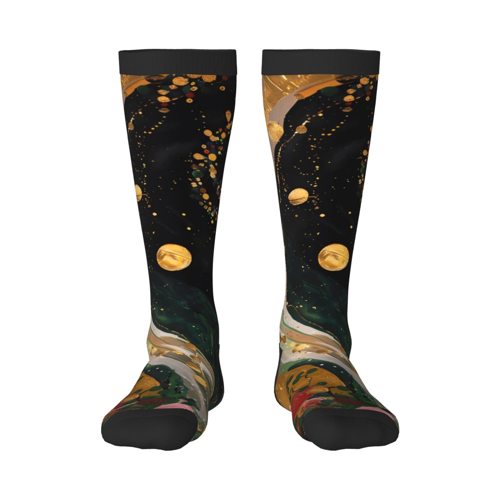 Zufioo Abstract Gold Floral Galaxy Print Long High Thigh Socks Knee ...