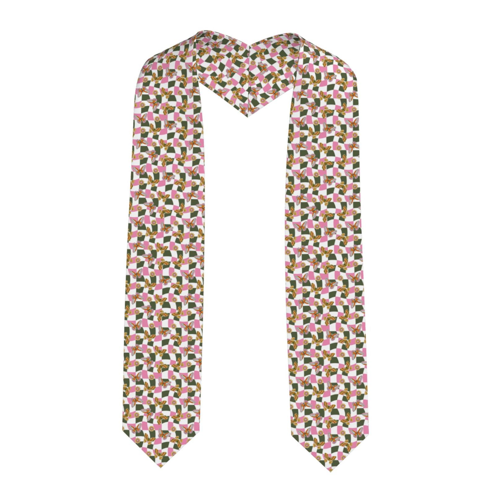 Zufioo Abstract Pink Plaid Butterfly Print Graduation Shawl Ribbon ...