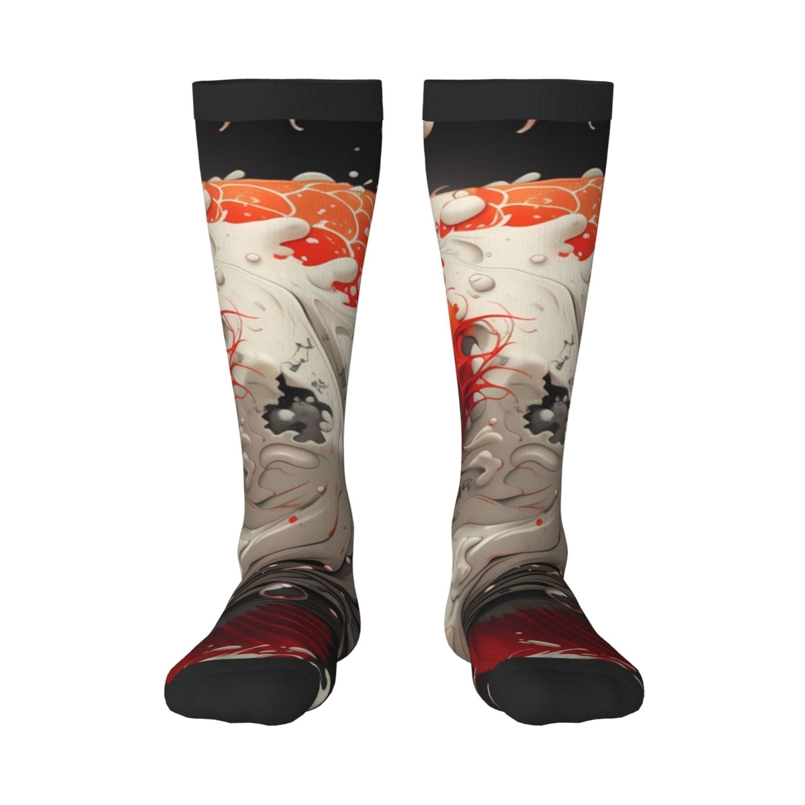 Zufioo Abstract Red Koi Fish Art Print Long High Thigh Socks Knee-High ...