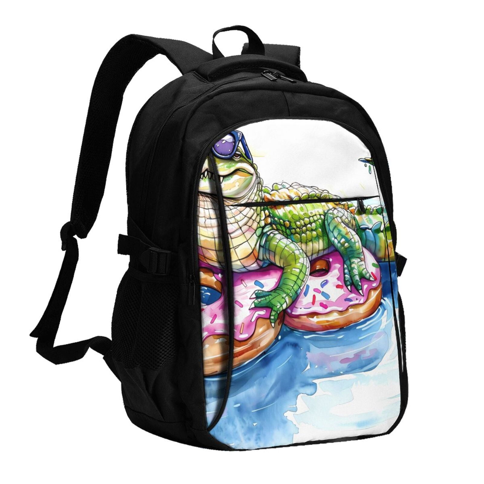 Zufioo Alligator Donut Pool Float Print USB Backpack, Multi-Pocket ...