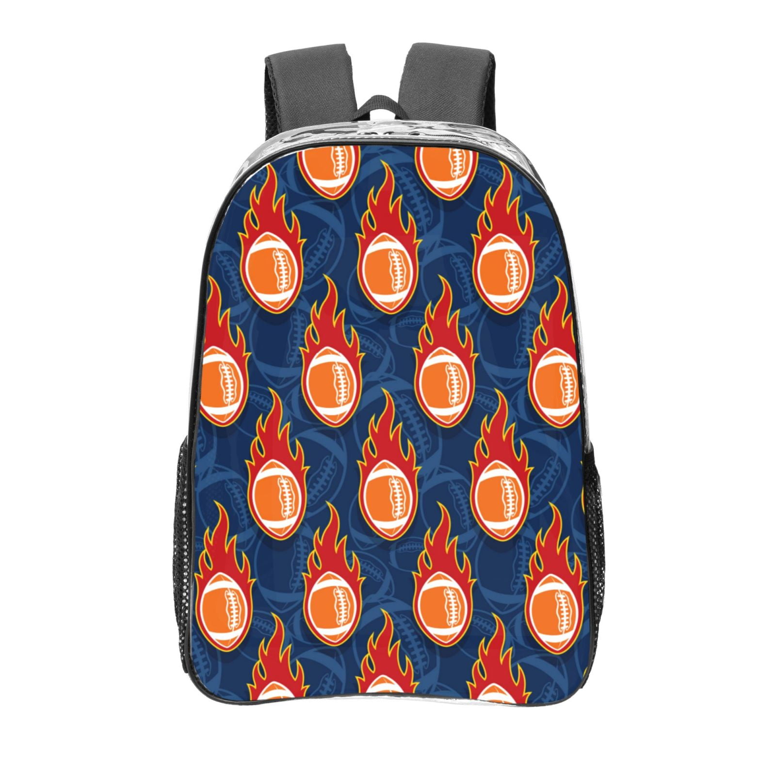 Zufioo American Football and Fire Flames Print Transparent Backpack, 16 ...