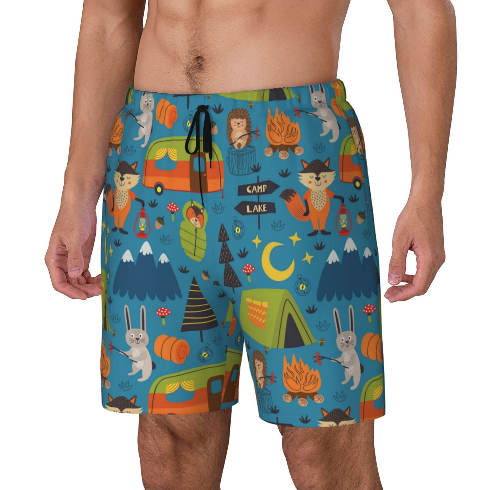 Zufioo Animals In Camping Mens Swimsuit Trunks with Compression Liner ...