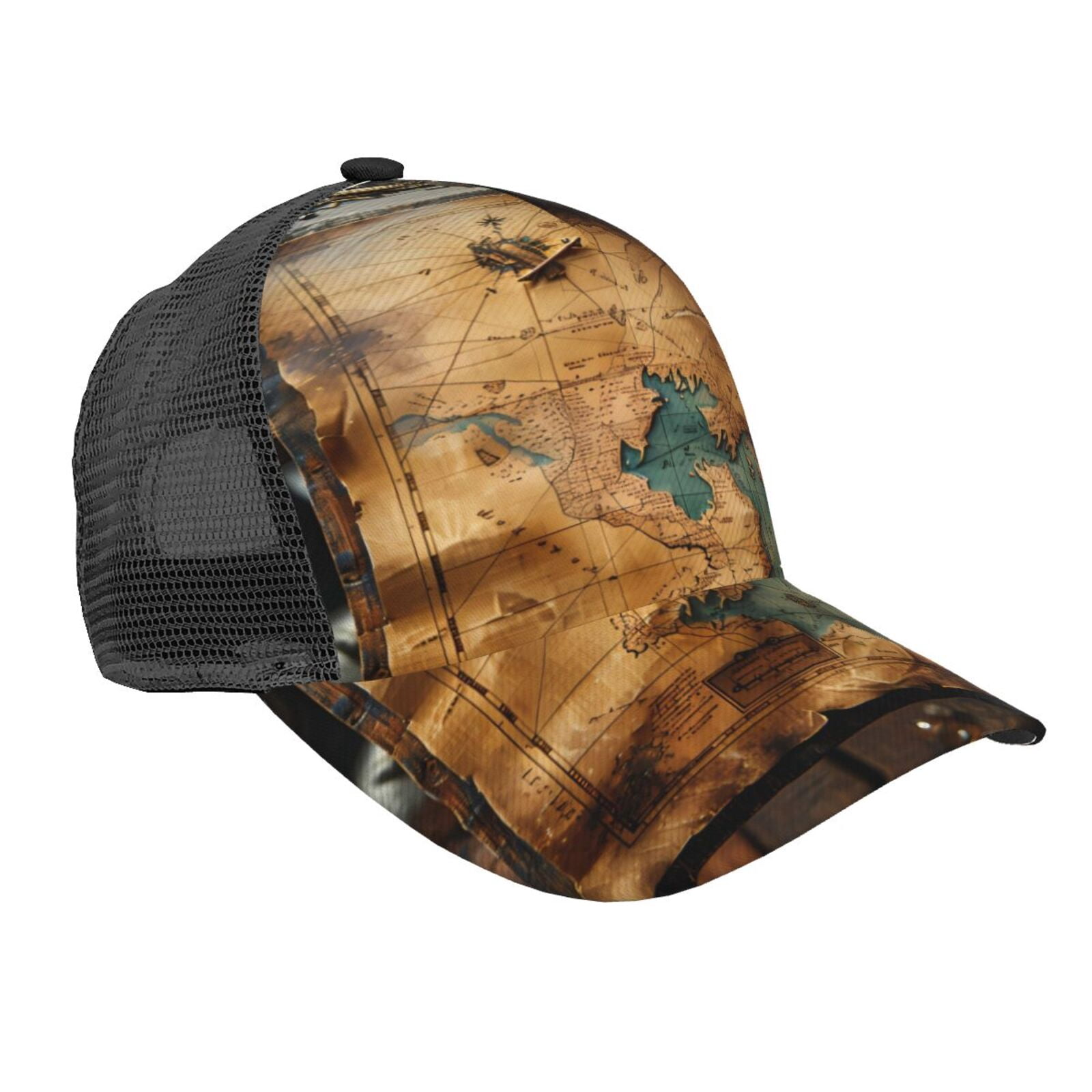 Zufioo Antique Map Adventure Scene Print Mesh Baseball Cap, Adjustable ...