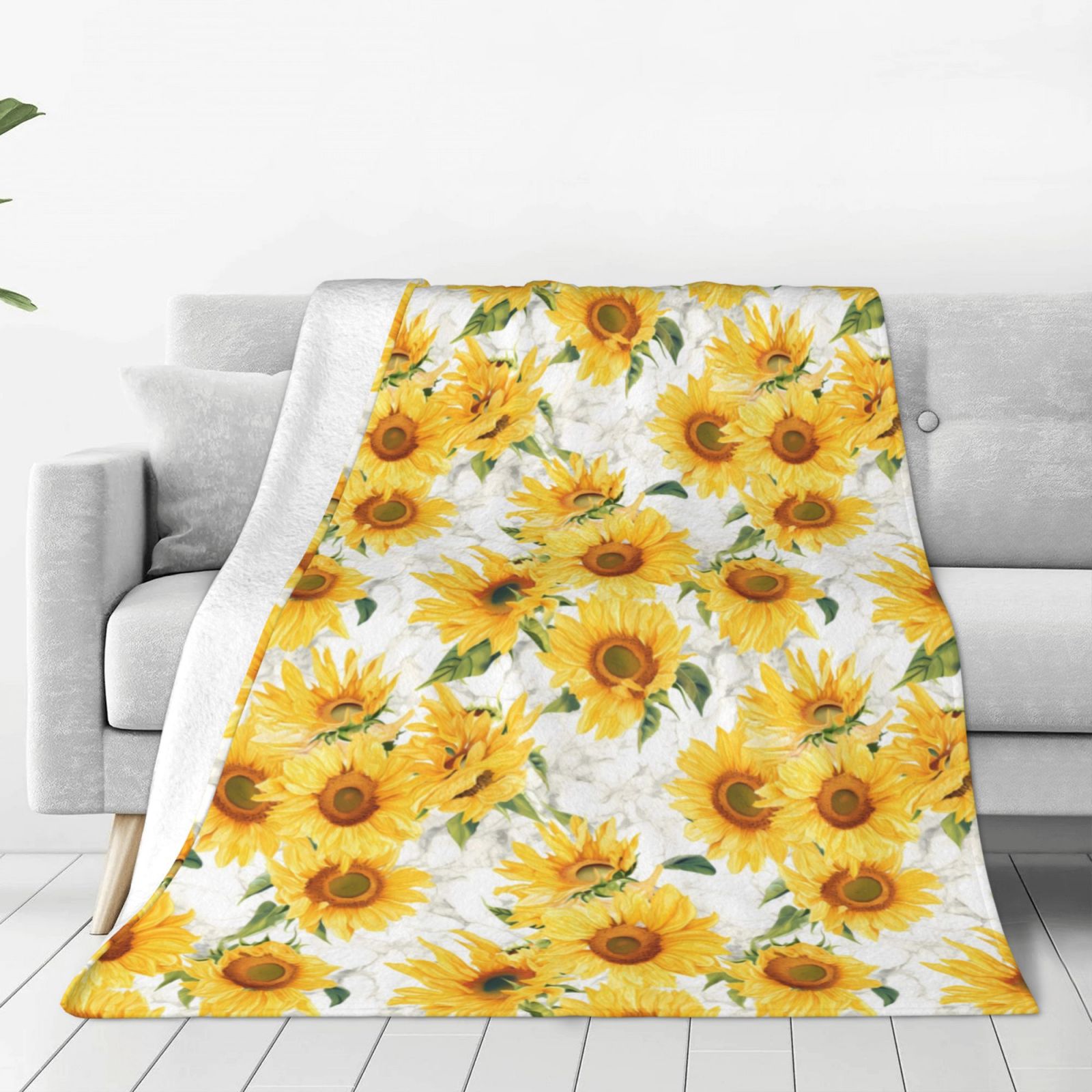 Zufioo Artistic Marble Pattern Sunflower Fleece Blanket Queen Size ...