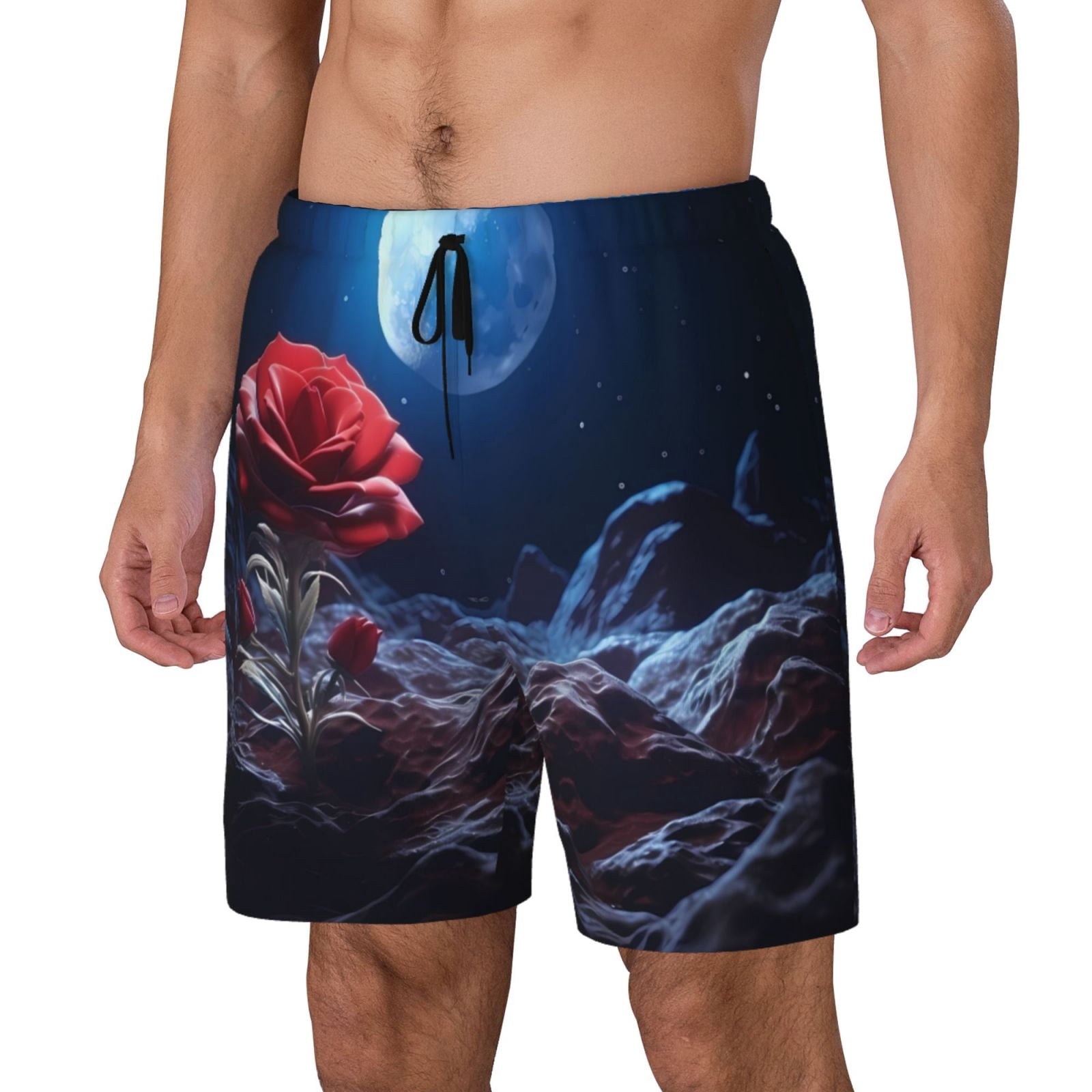 Zufioo Artistic Moon Rose Mens Swimsuit Trunks with Compression Liner ...