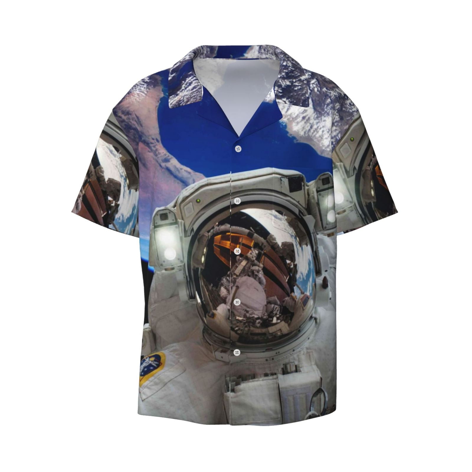 Zufioo Astronaut in Outer Space Print Mens Button Down Short Sleeve ...
