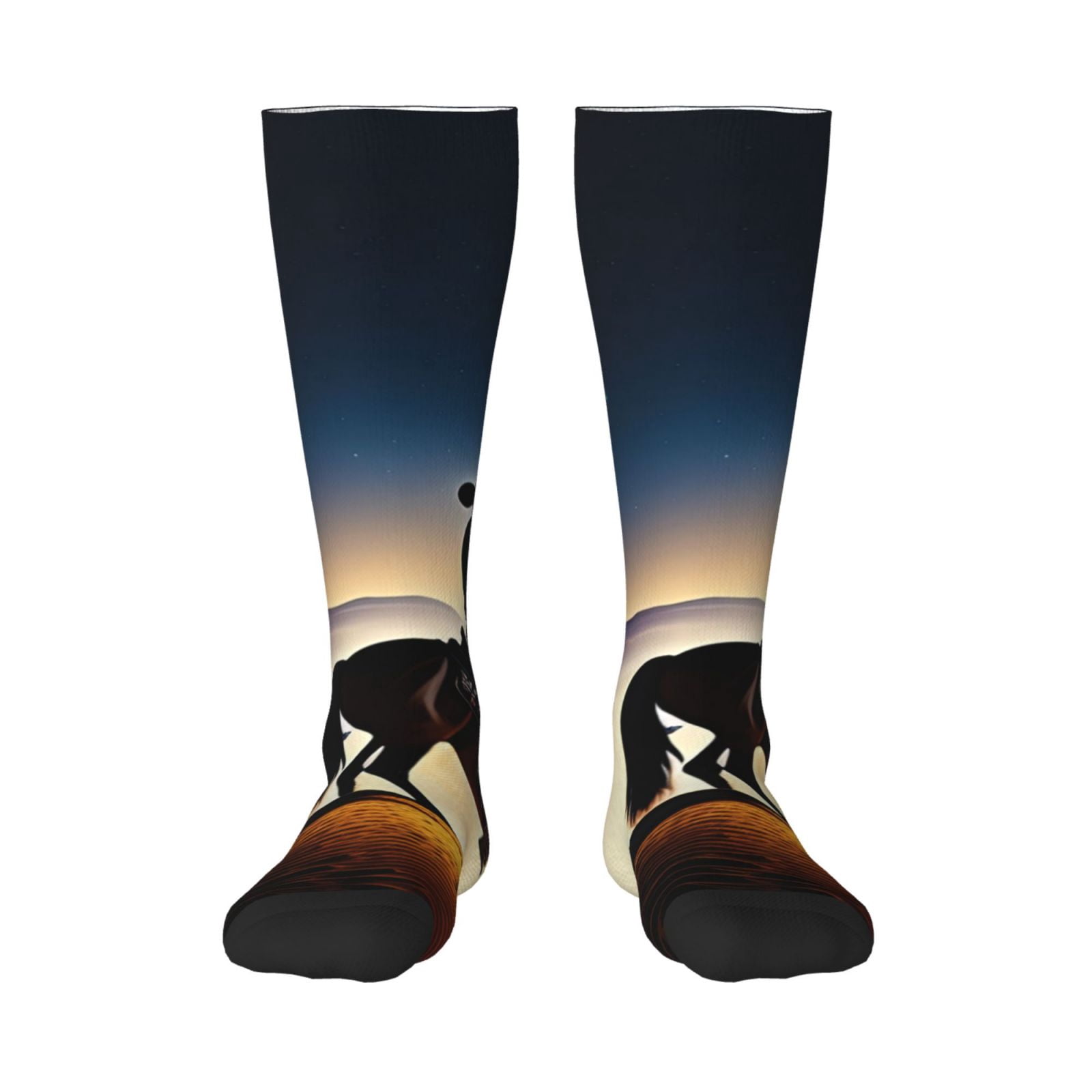 Zufioo Azure Sky Western Desert Cowboy Print Long High Thigh Socks Knee ...