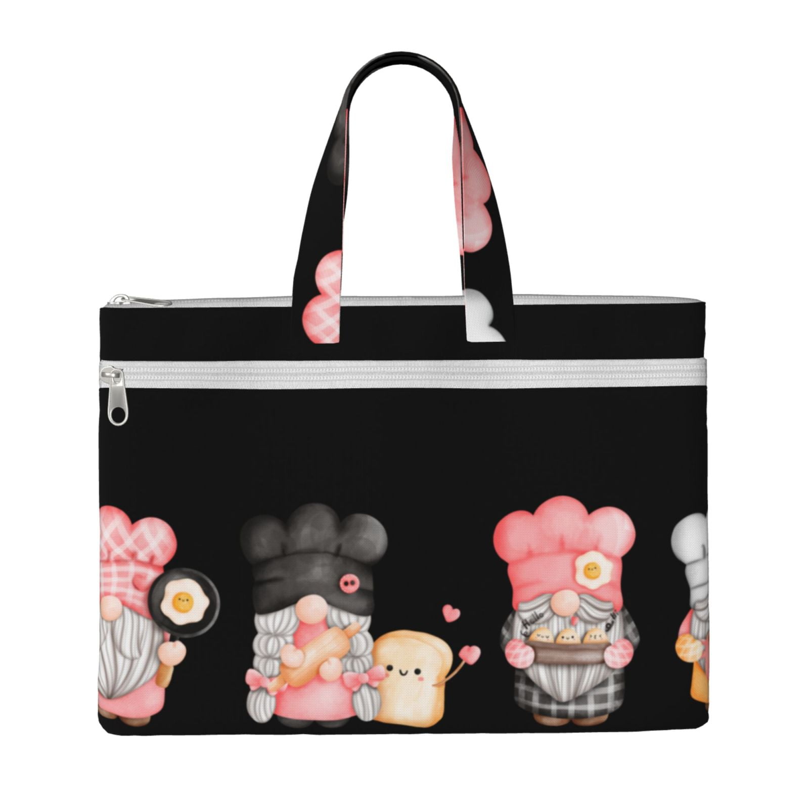 Zufioo Baker Gnome Print Canvas Hand-Held Document Bag, Zippered ...