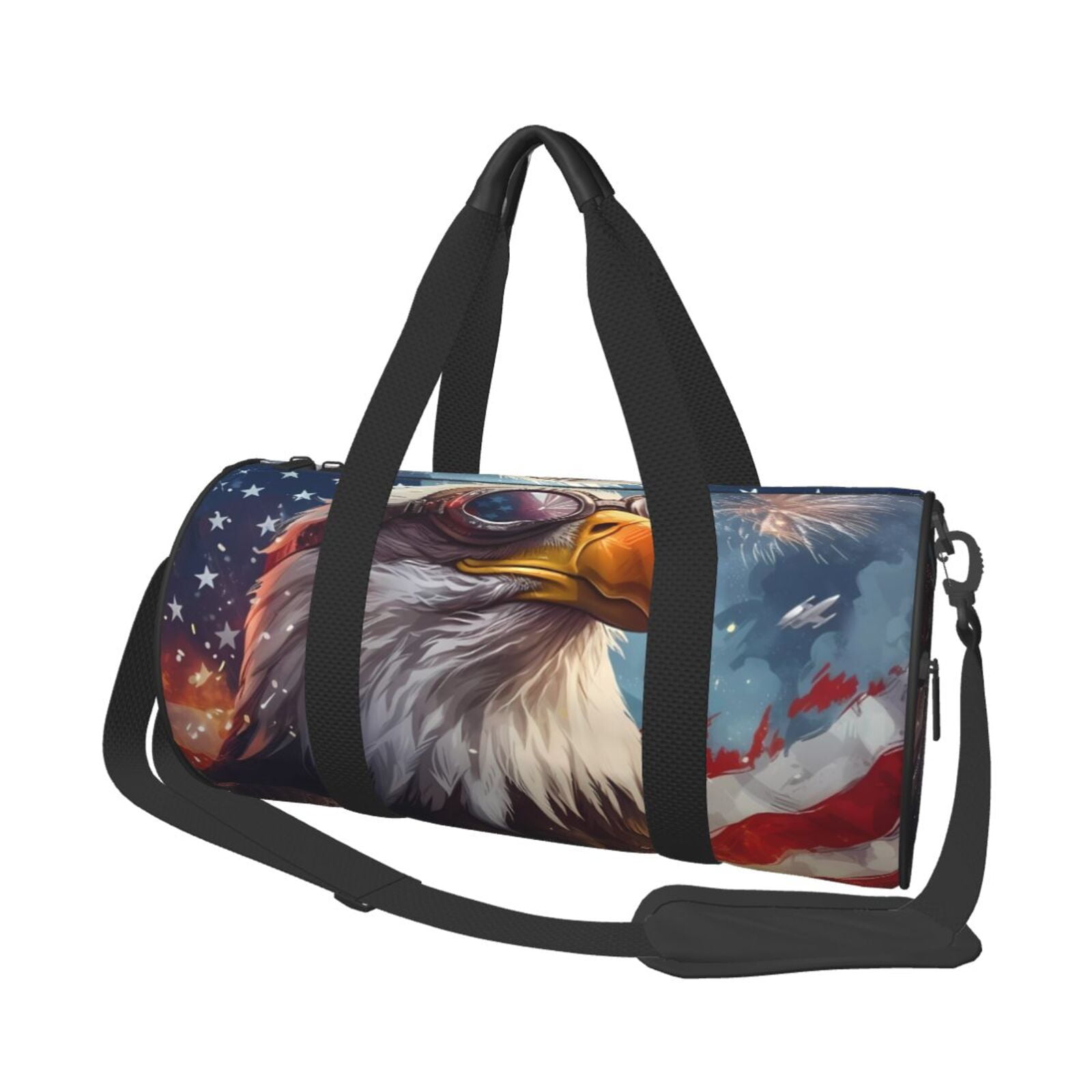 Zufioo Bald Eagle Pilot Print Round Sports Travel Duffel Bag, Airplane ...