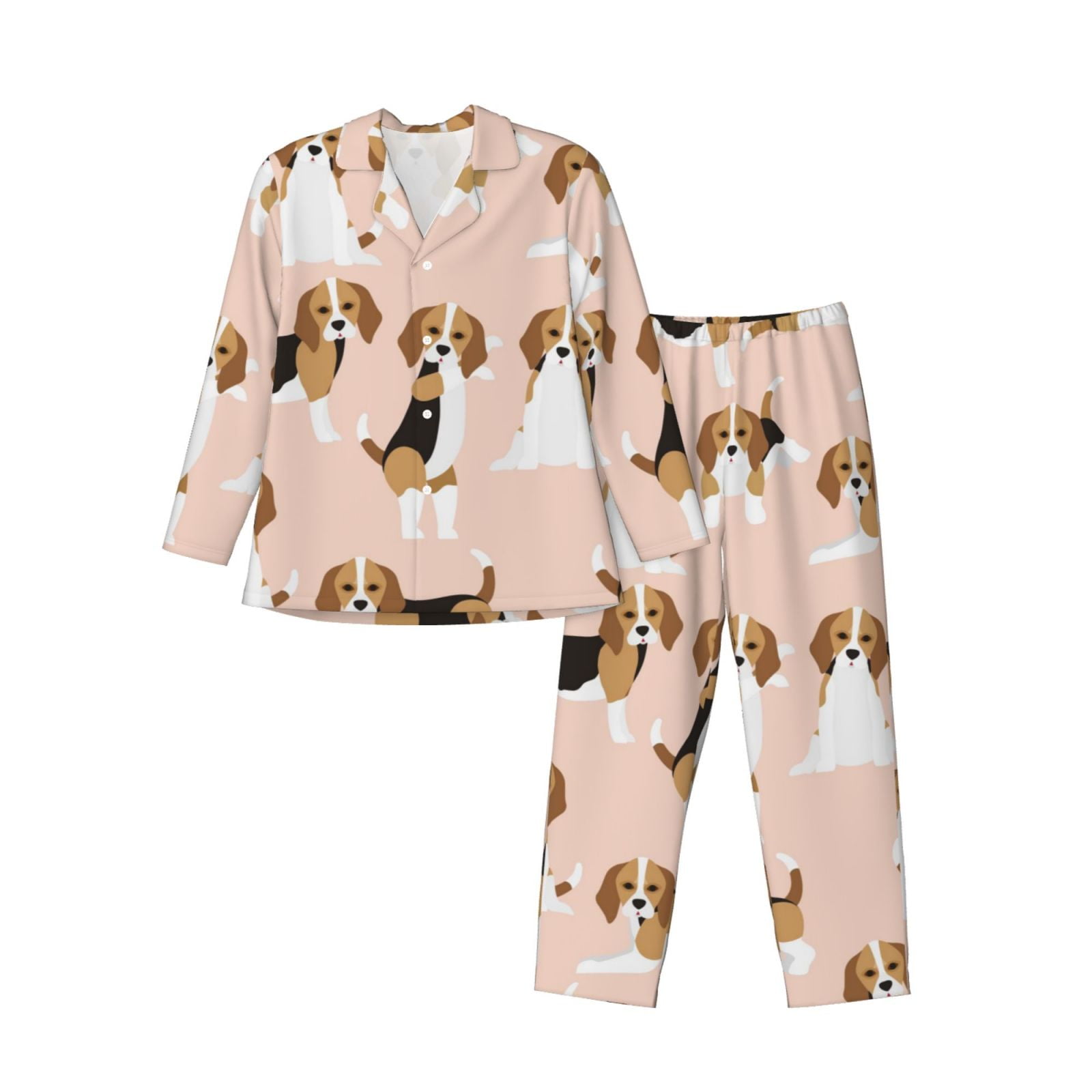 Zufioo Beagle Dog On Brown Mens Pajamas Set, Mens Long-Sleeved Pajama ...