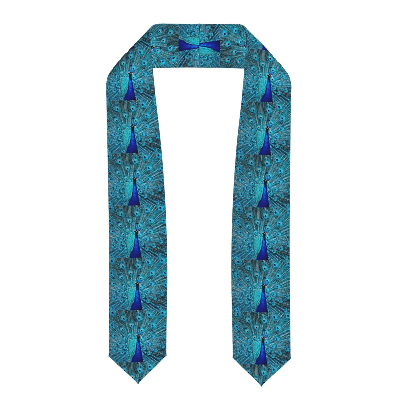 Zufioo Beautiful Blue Peacock Print Graduation Shawl Ribbon, Graduation ...