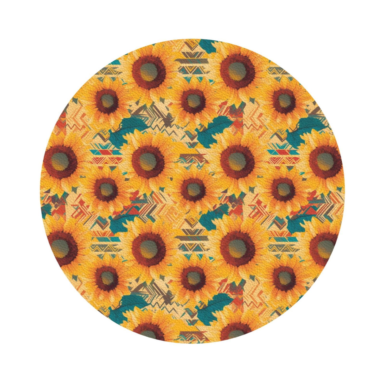 Zufioo Beautiful Bohemian Sunflower 6PCS Leather Coasters ,4 Inch ...