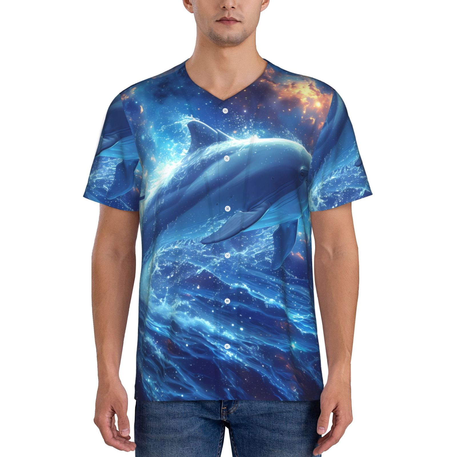 Zufioo Beautiful Ocean Dolphin Print Men's Baseball Short Sleeve ...