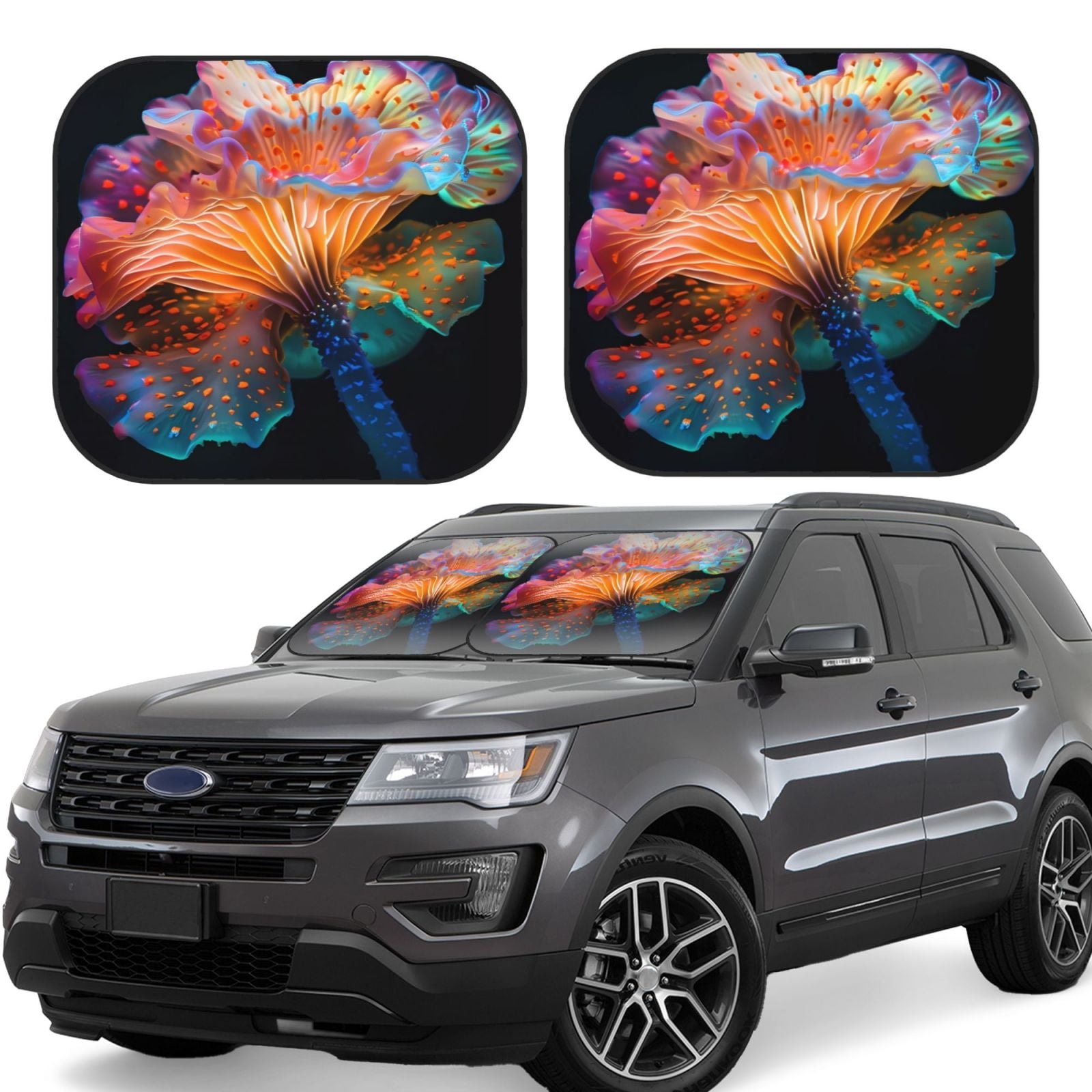 Zufioo Bioluminescent Underwater Flower Print Folding Car Windshield Sun Visor, Anti-ultraviolet ...