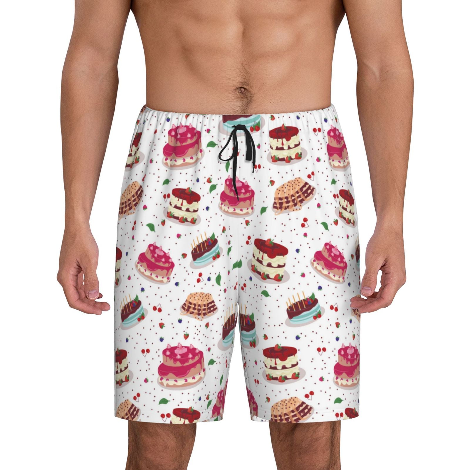 Zufioo Birthday Cake Print Men's Short Pajamas, Home Wear Pocket Summer ...