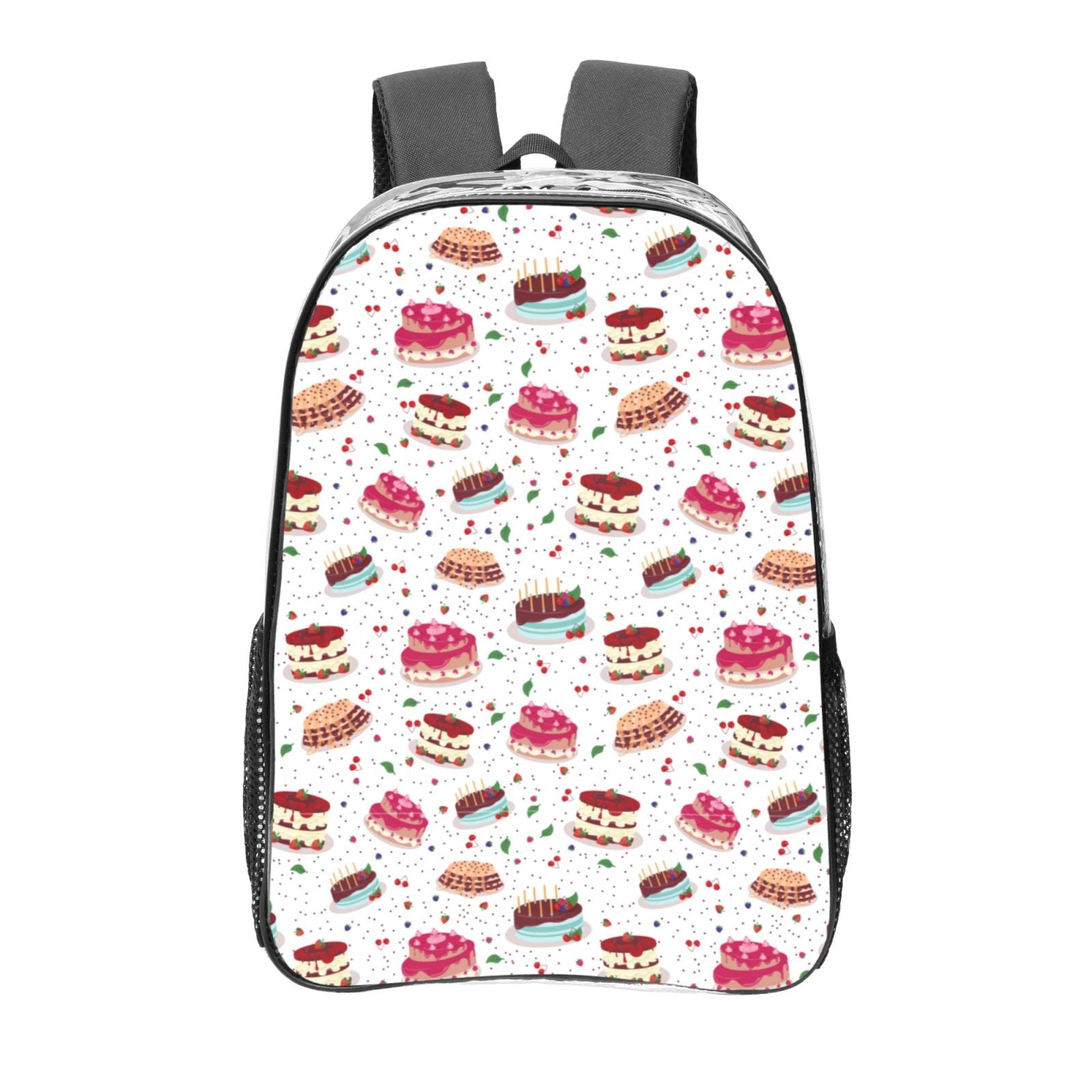 Zufioo Birthday Cake Print Transparent Backpack, 16-inch PVC Waterproof ...