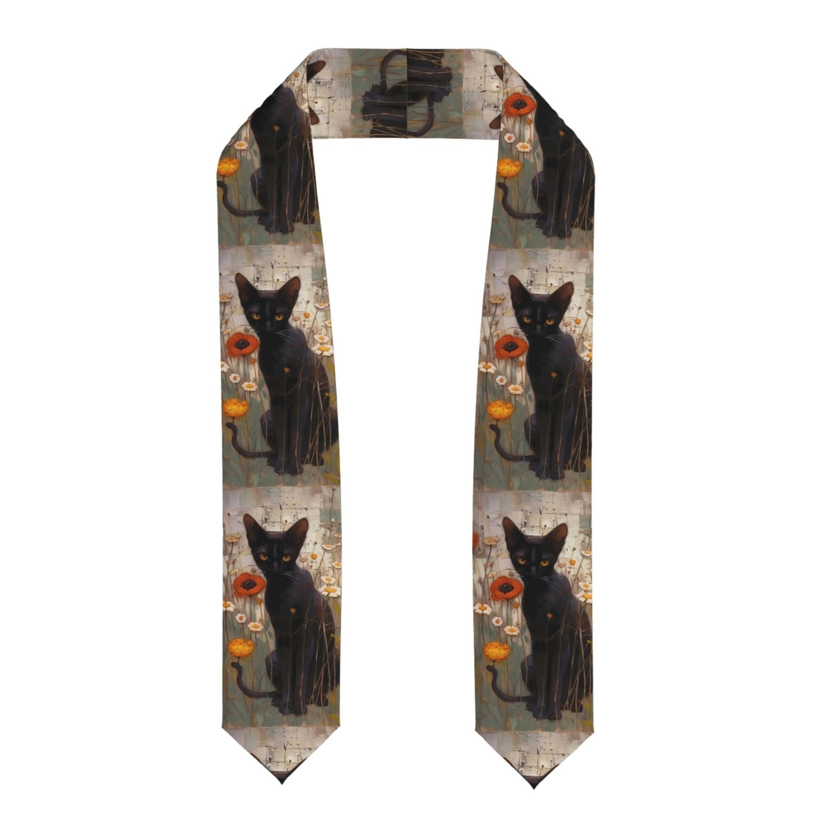 Zufioo Black Cat in Wildflowers Print Graduation Shawl Ribbon ...