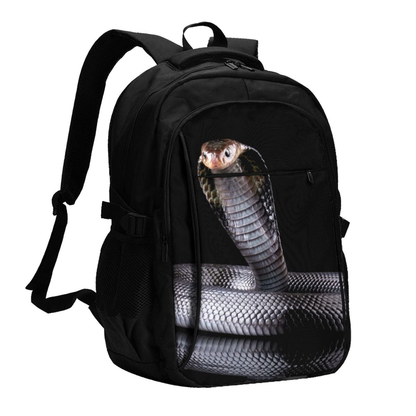 Zufioo Black Cobra Snake Print USB Backpack, Multi-Pocket Design ...
