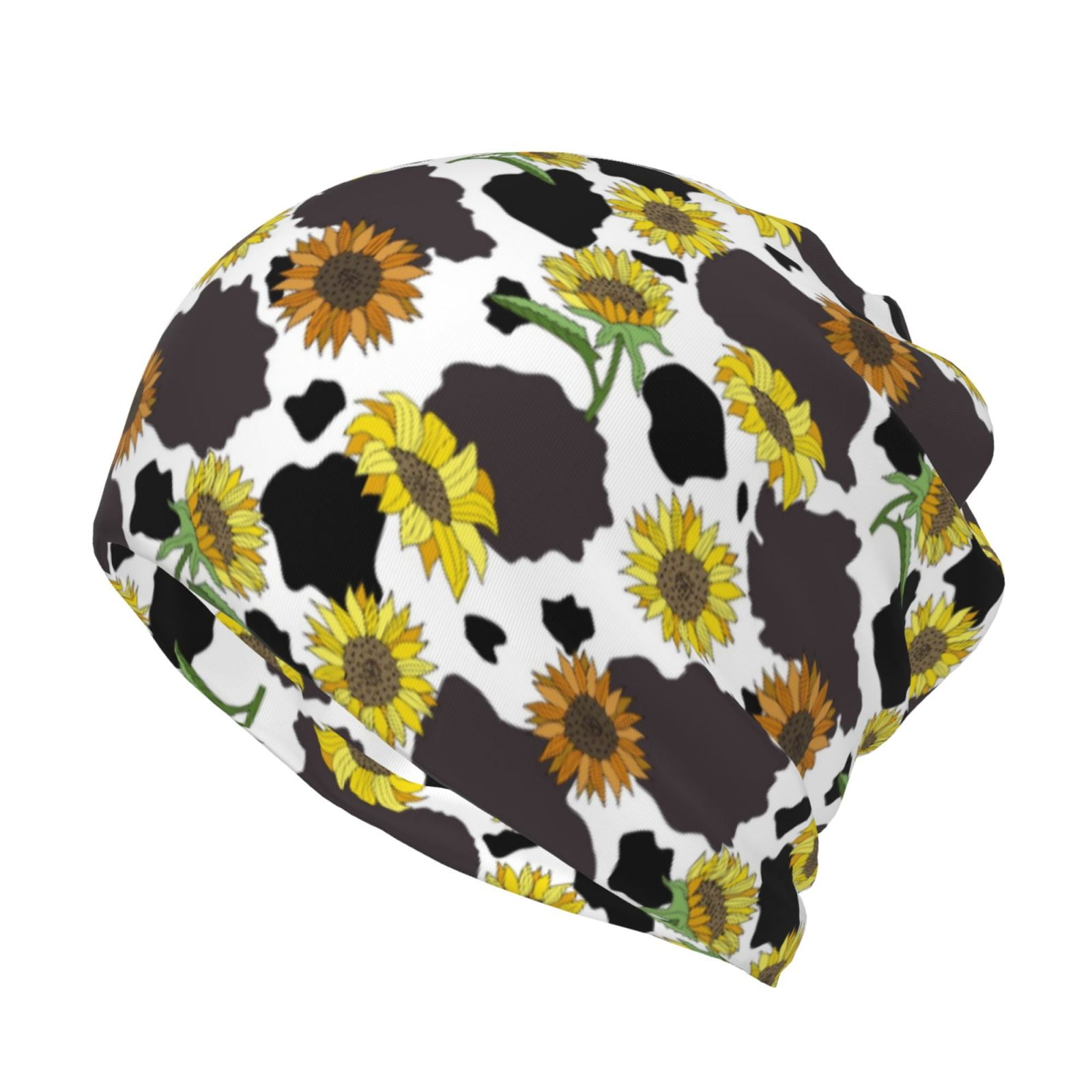 Zufioo Black Cow Sunflowers Beanie Hats for Men and Women Slouchy Daily Hat for Winter Cap ...
