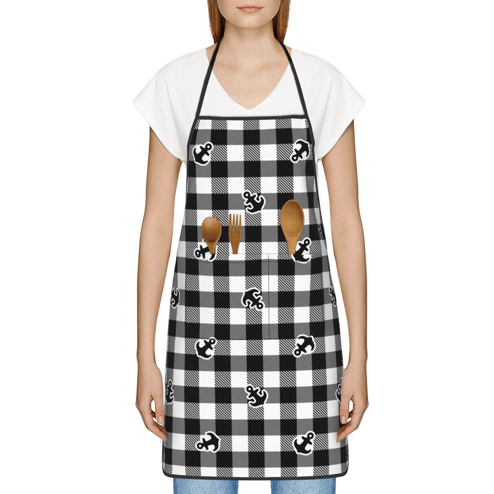 Zufioo Black Tartan Plaid for Lock Hem Apron with Pockets, Stain and ...