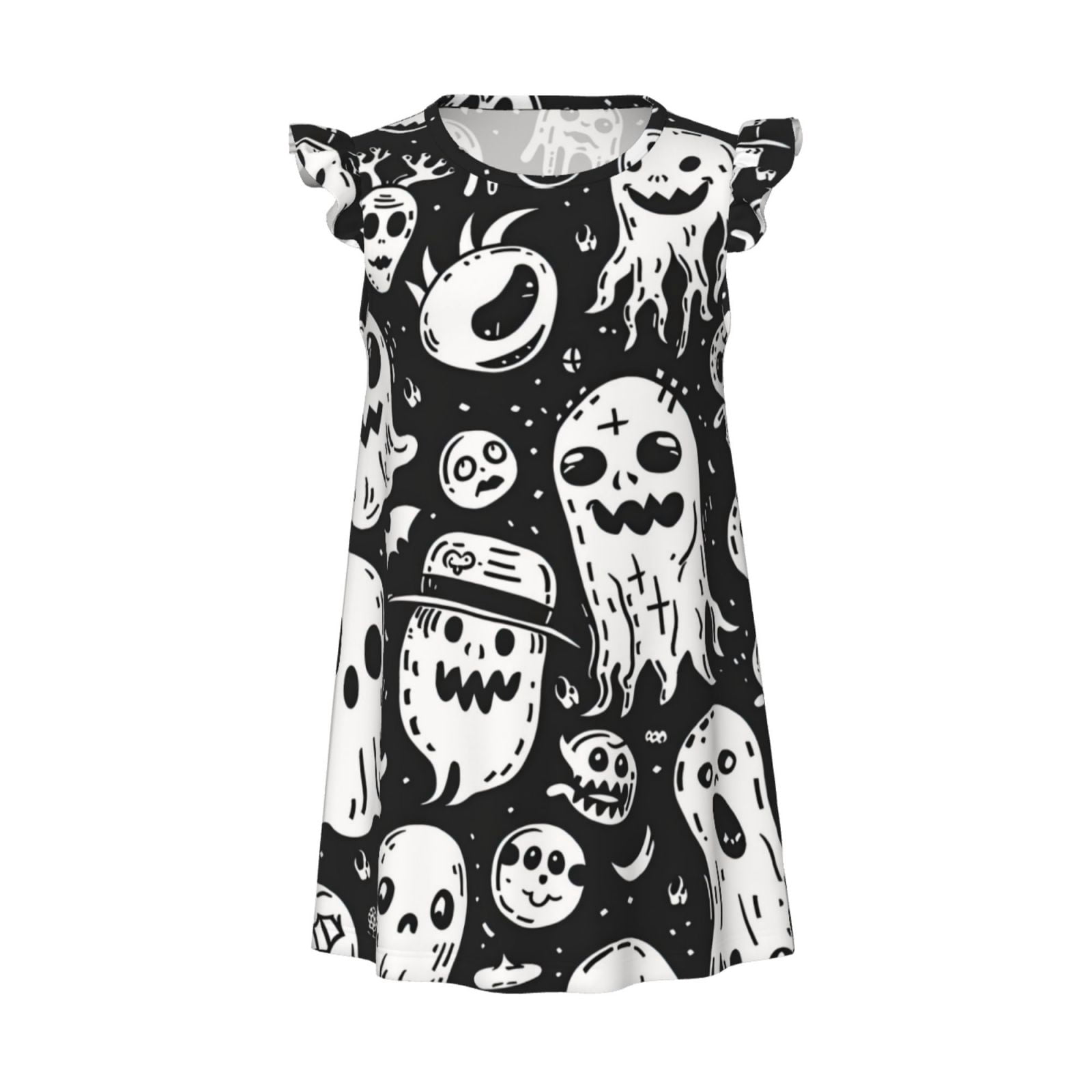 Zufioo Black White Spooky Ghosts Girls Nightgowns Toddler Girl Pajamas ...