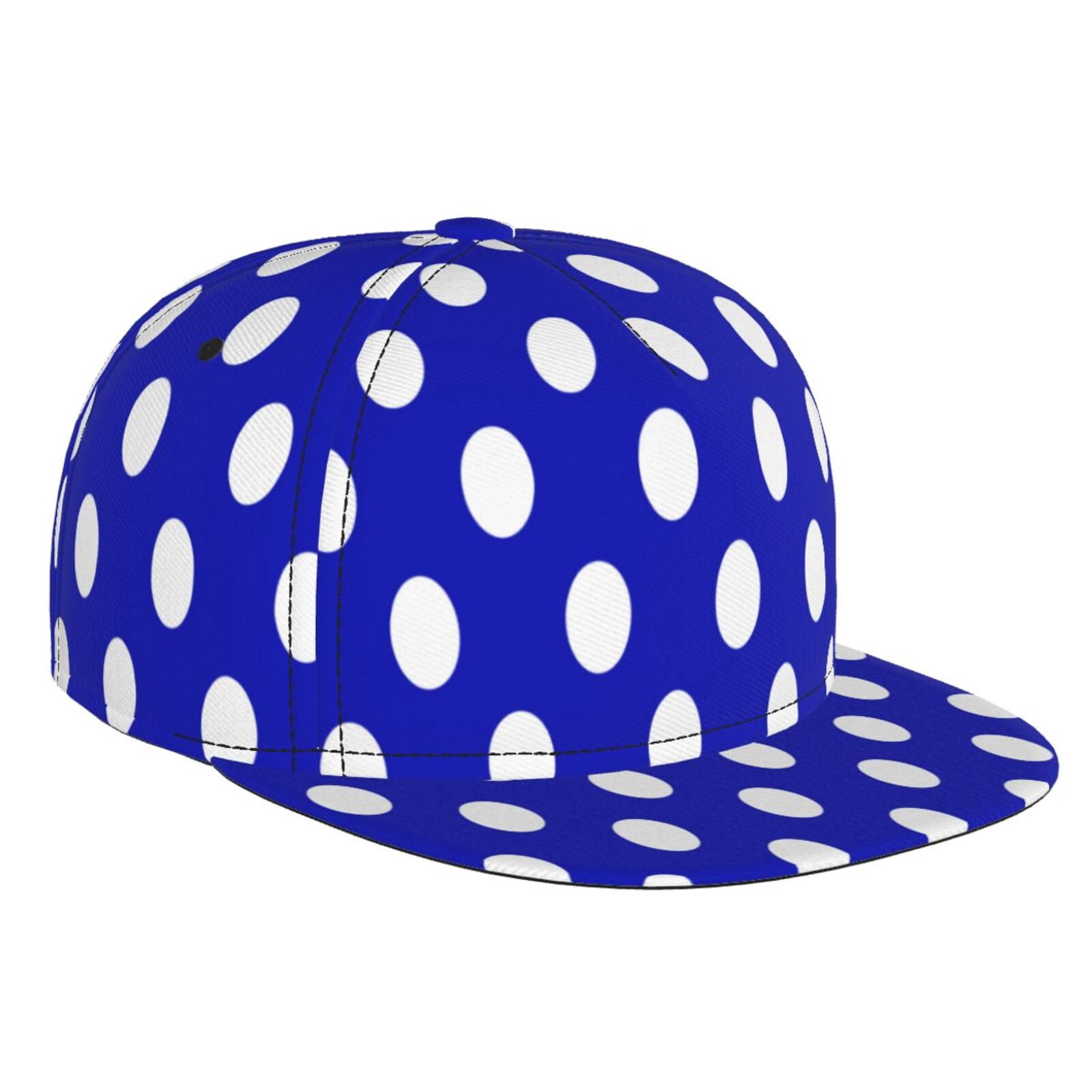 Zufioo Blue And White Polka Dot Print Flat Brim Baseball Cap, Sun ...