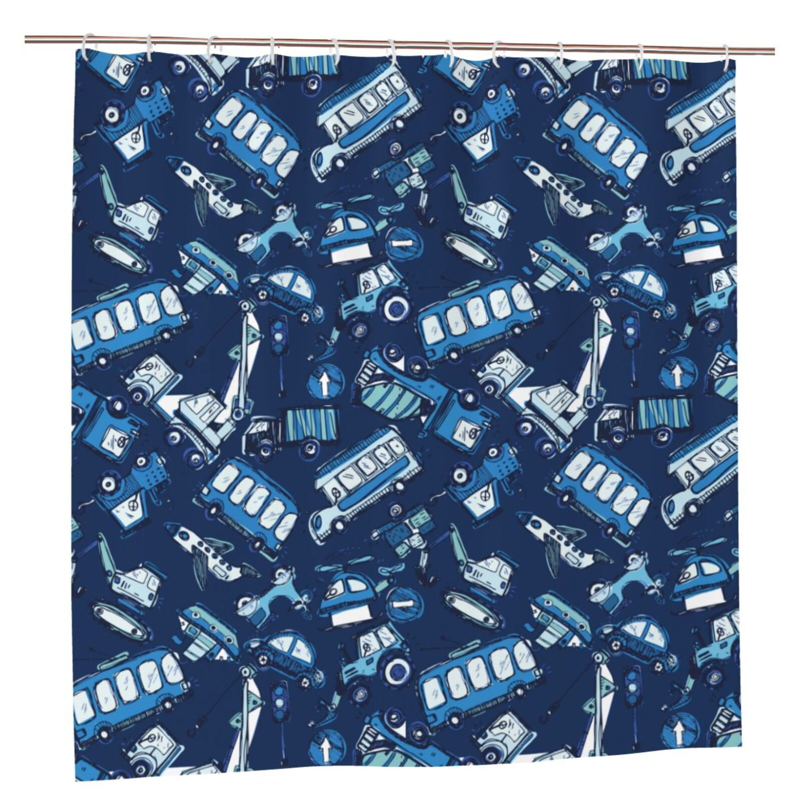 Zufioo Blue Bus Pattern Shower Curtain 72x72in, Waterproof Curtain for ...